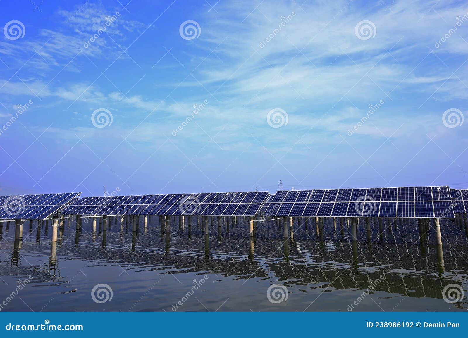 Solar panels on the water stock photo. Image of ecology - 238986192