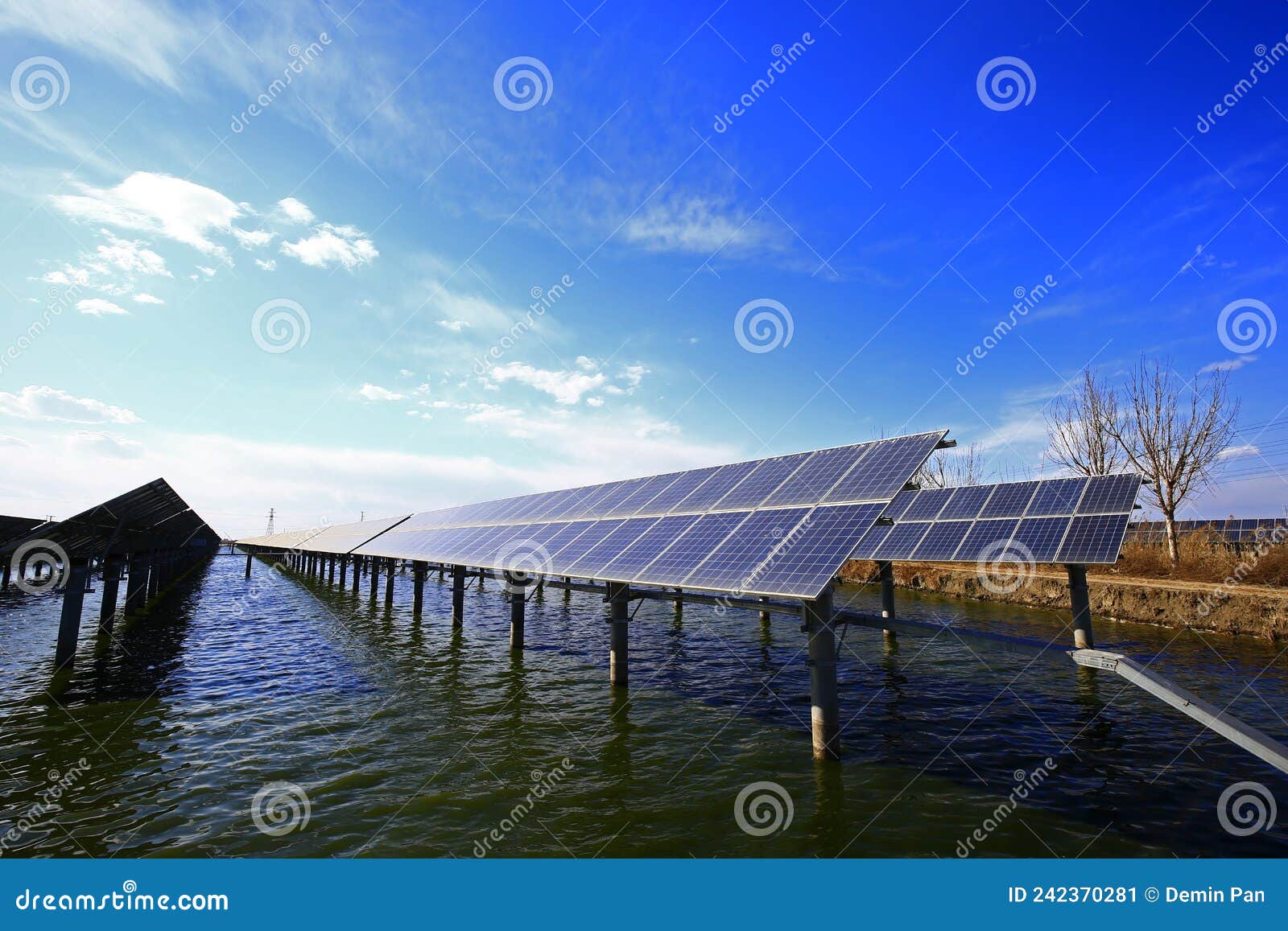 Solar panels on the water stock image. Image of electronic - 242370281