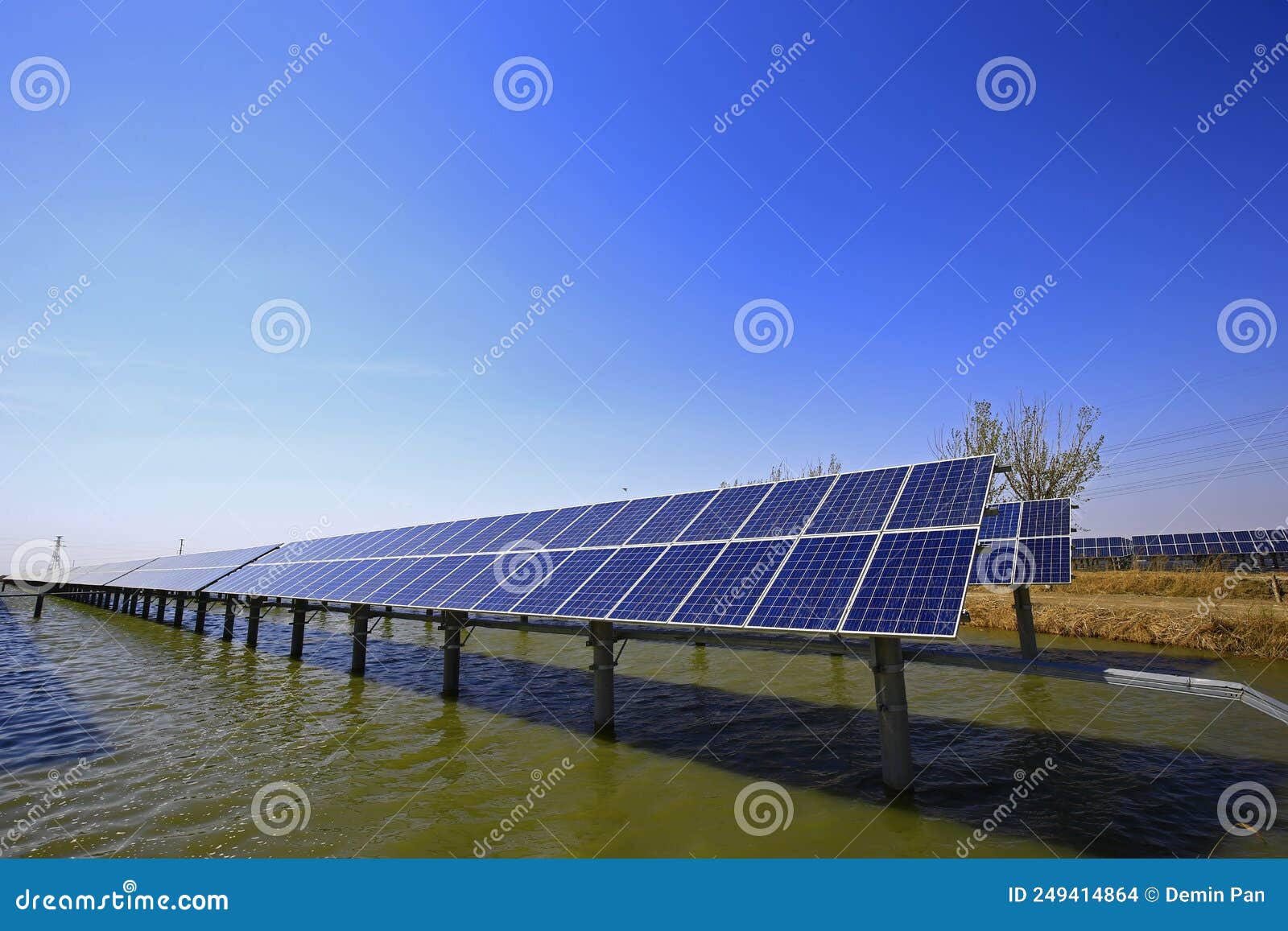 Solar panels on the water stock photo. Image of environment - 249414864