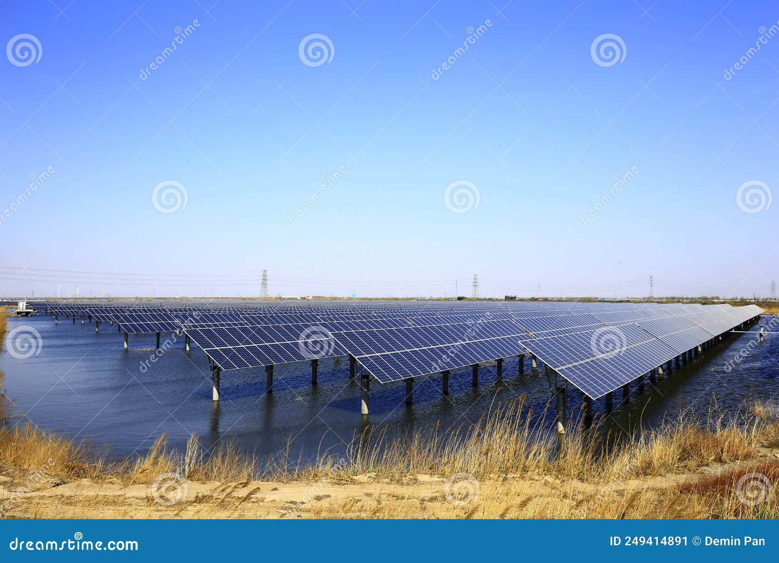 Solar panels on the water stock image. Image of industry - 249414891