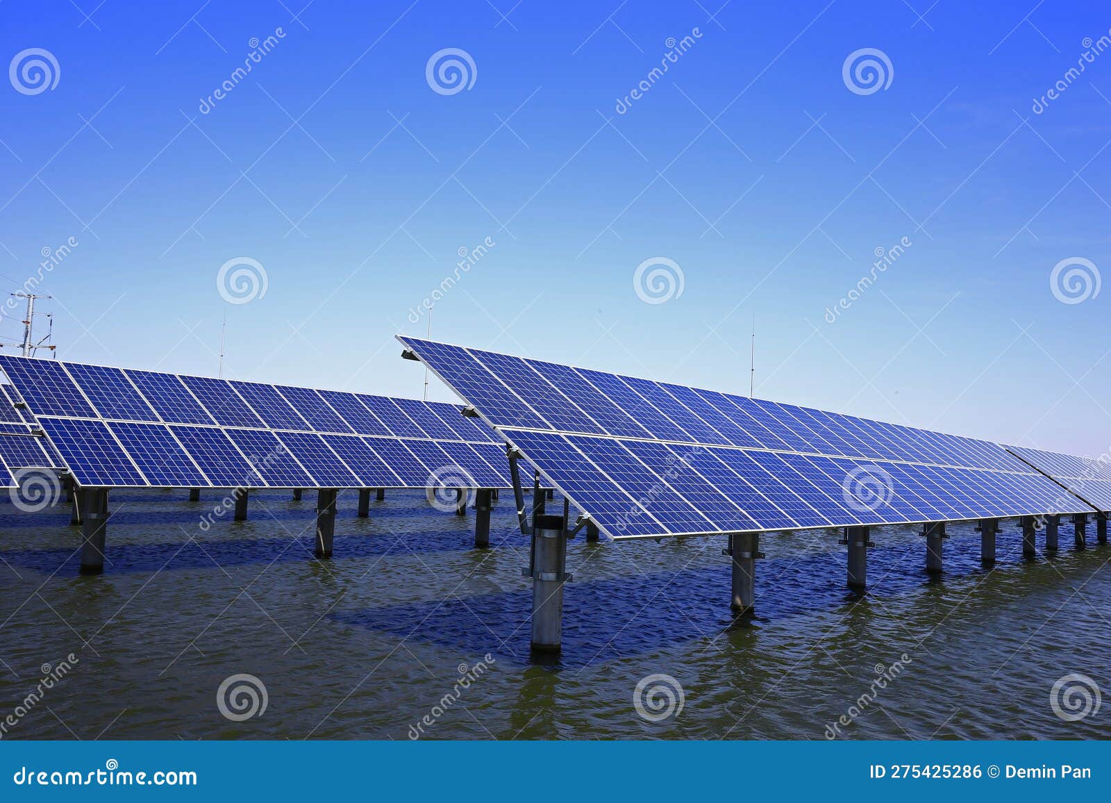 Solar panels on the water stock photo. Image of renewable - 275425286