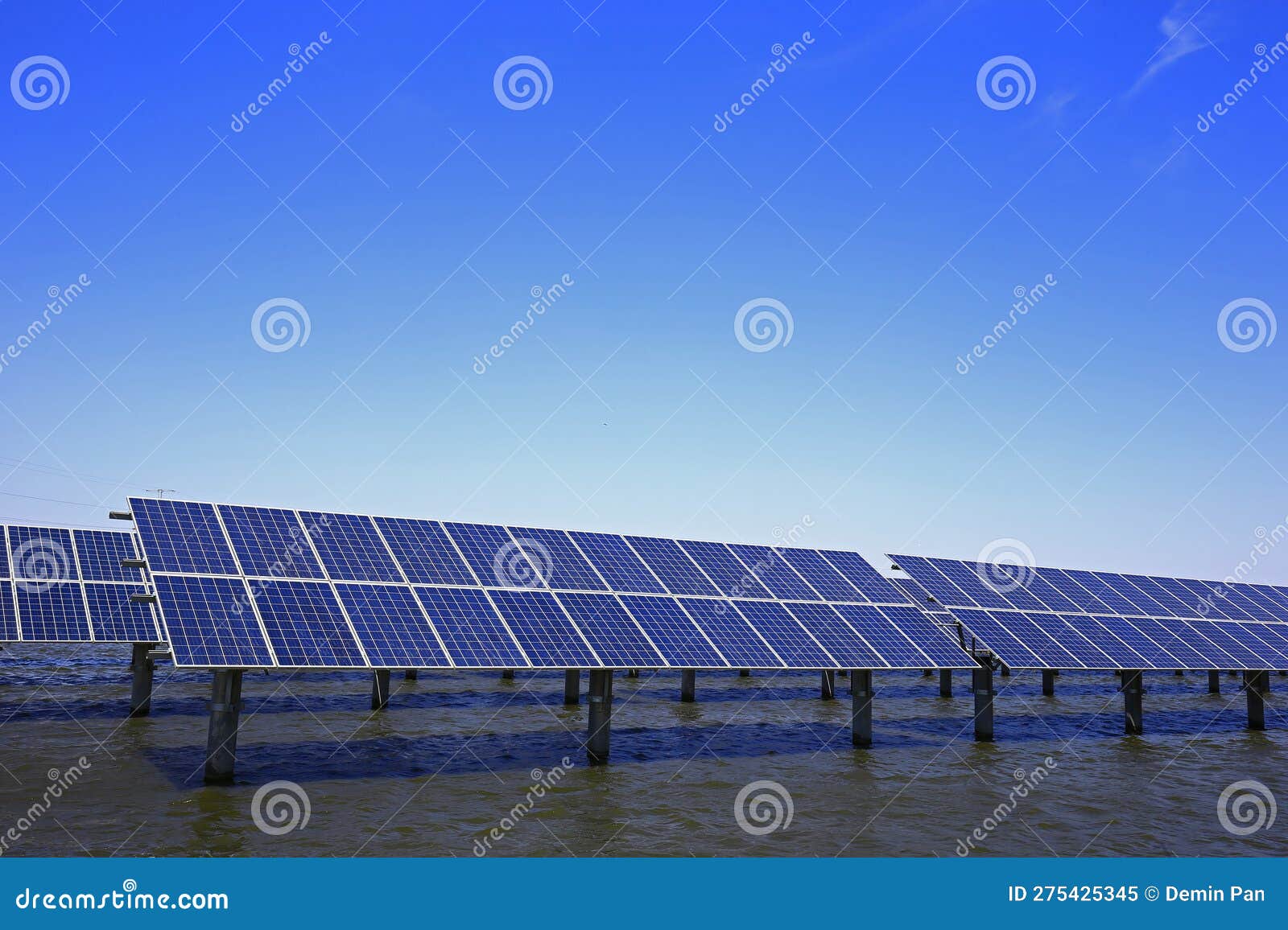 Solar panels on the water stock image. Image of power - 275425345