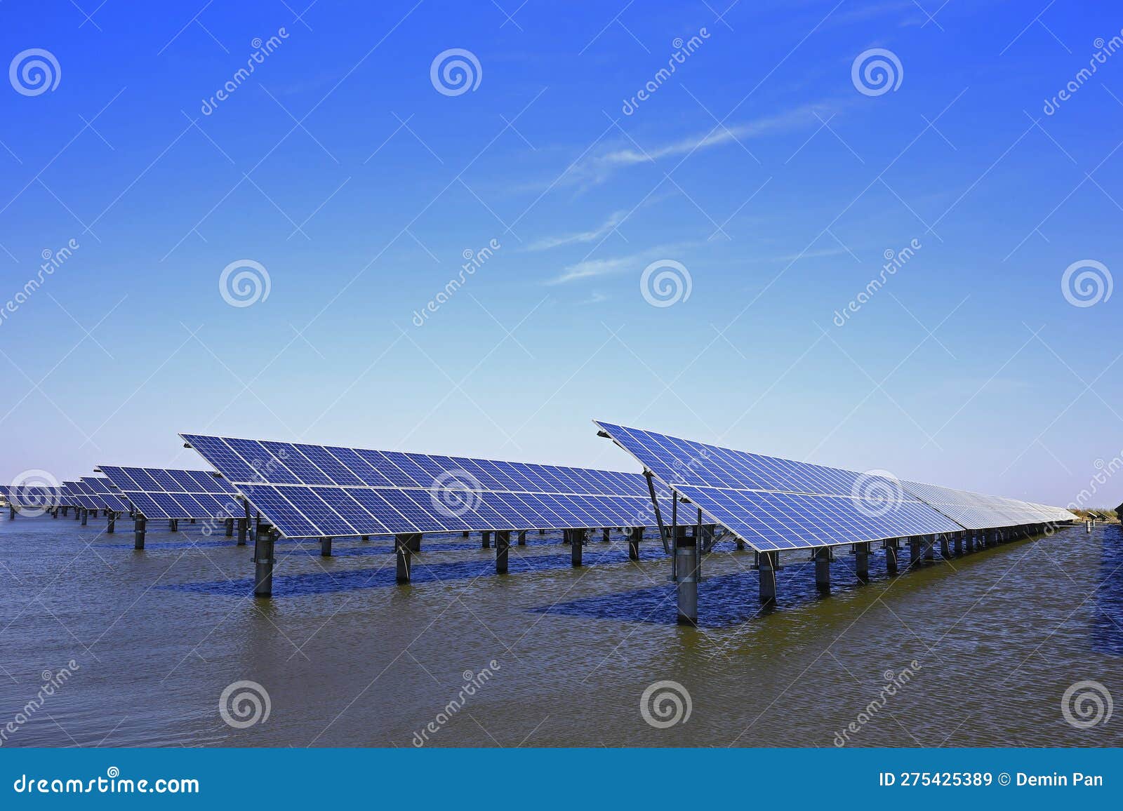 Solar panels on the water stock image. Image of lake - 275425389