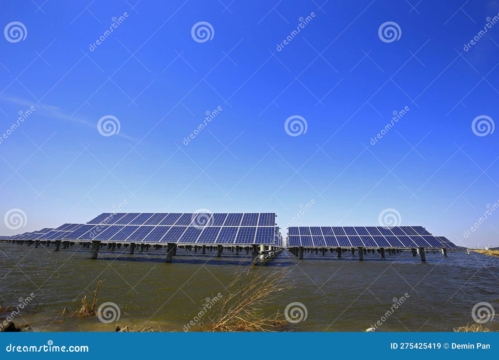 Solar panels on the water stock image. Image of ecological - 275425419