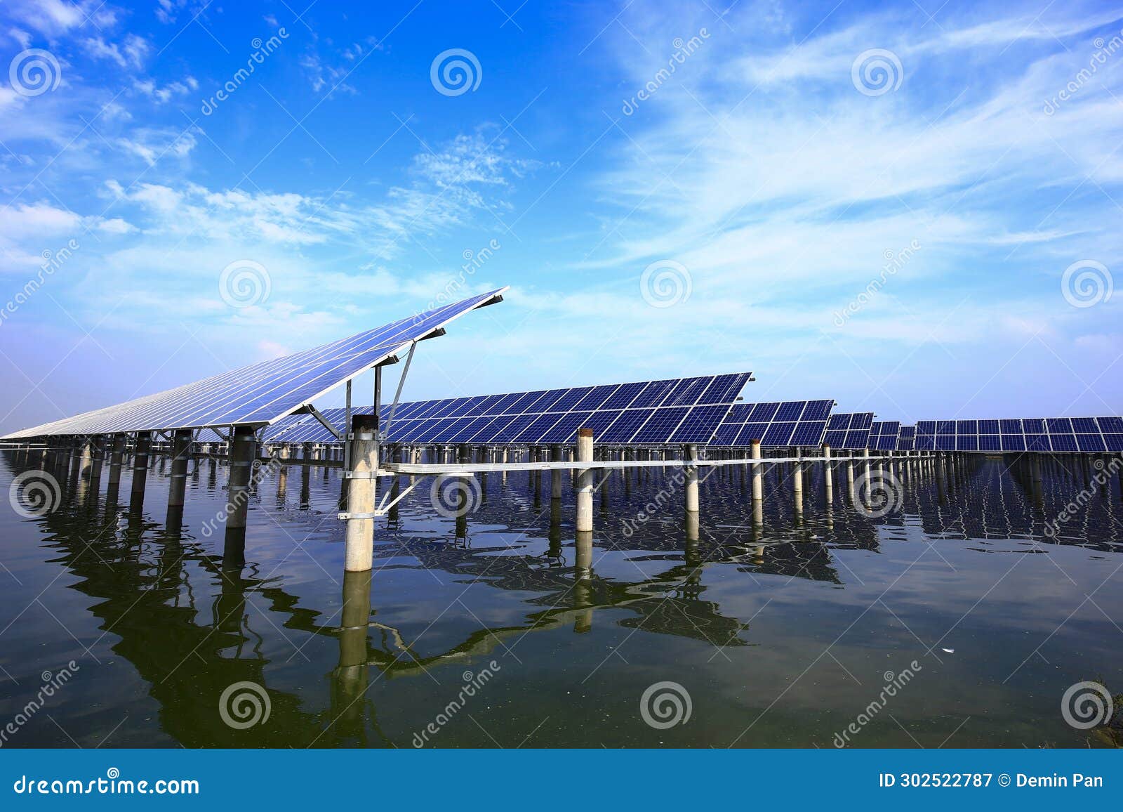 Solar panels on the water stock image. Image of windfarm - 302522787