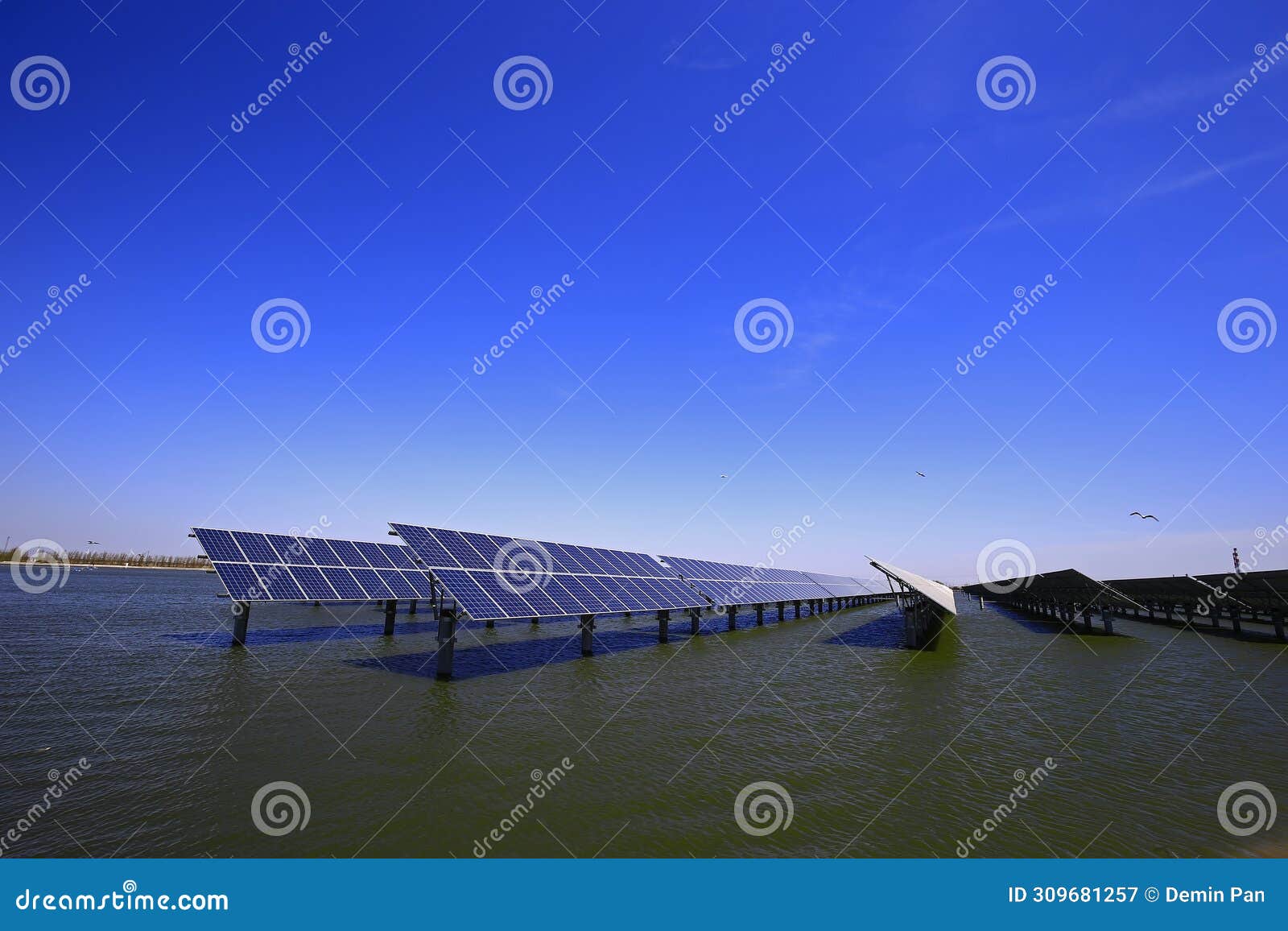 Solar panels on the water stock image. Image of energy - 309681257