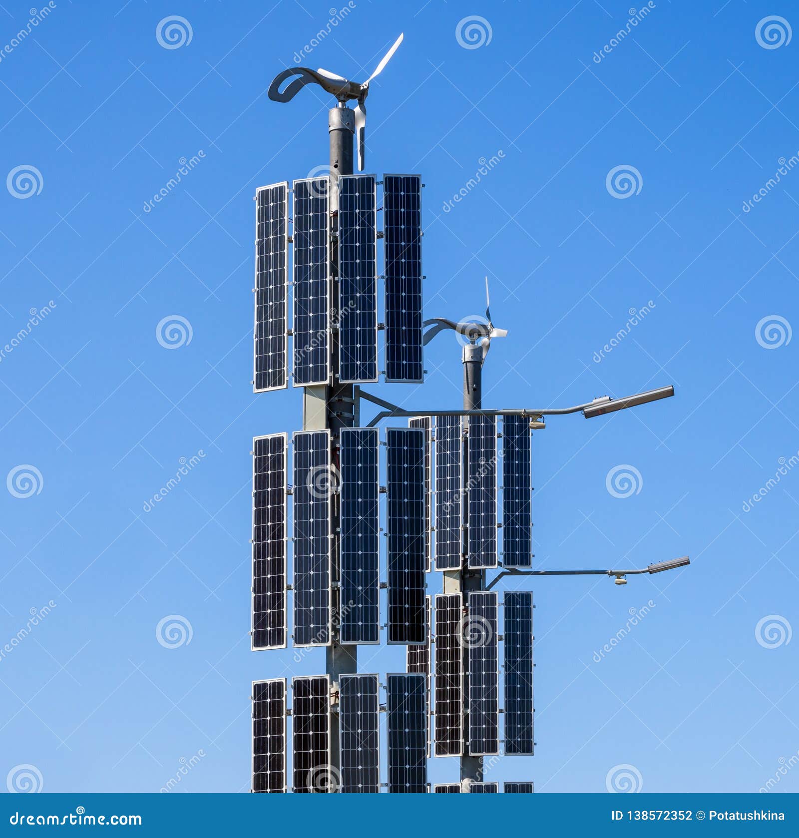 Solar Panels and Wind Generators with LED Lights Stock Photo - Image of ...