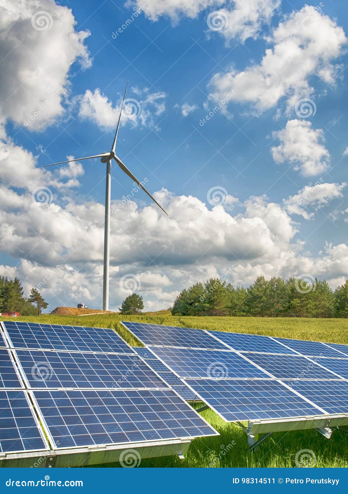 Solar Panels and Wind Turbine Stock Image - Image of turbine, renewable ...