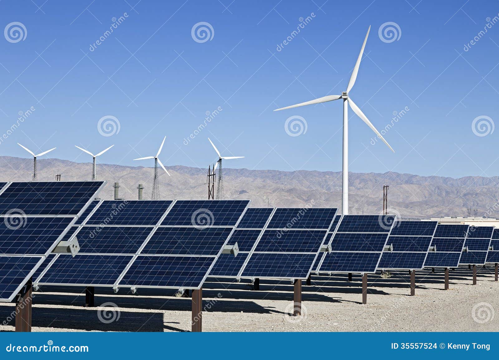 Solar Panels and Wind Turbine Power Stock Photo - Image of ...