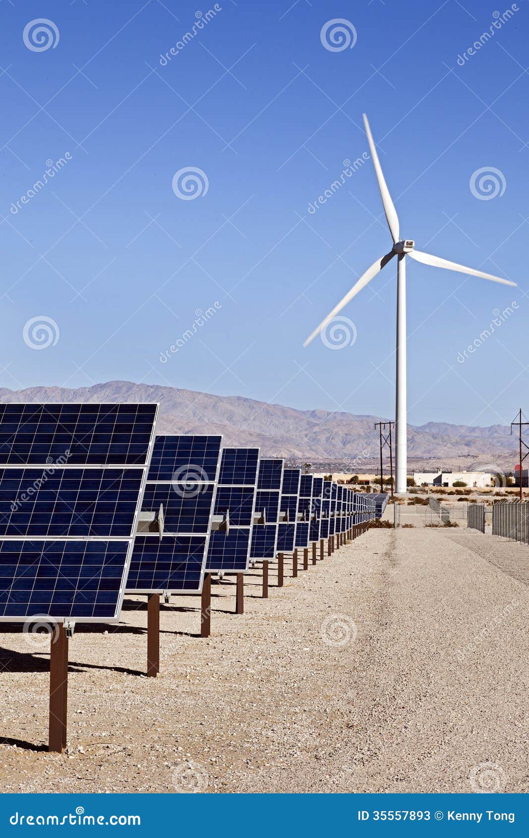 Solar Panels and Wind Turbine Power Stock Image - Image of light, blue ...
