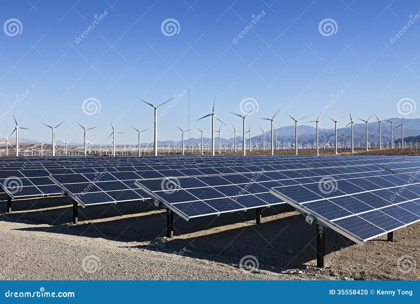 Solar Panels and Wind Turbine Power Stock Photo - Image of generation ...