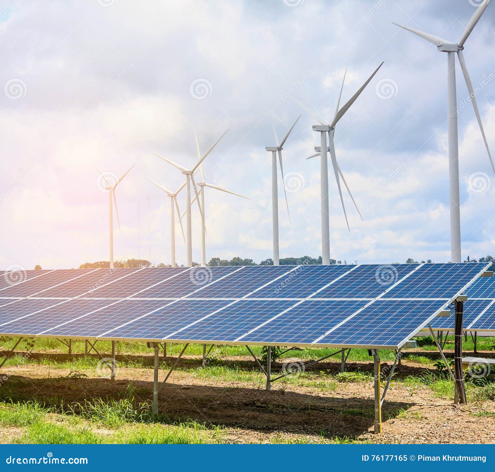 Solar Panels and Wind Turbines with the Clouds and Sky Stock Image ...