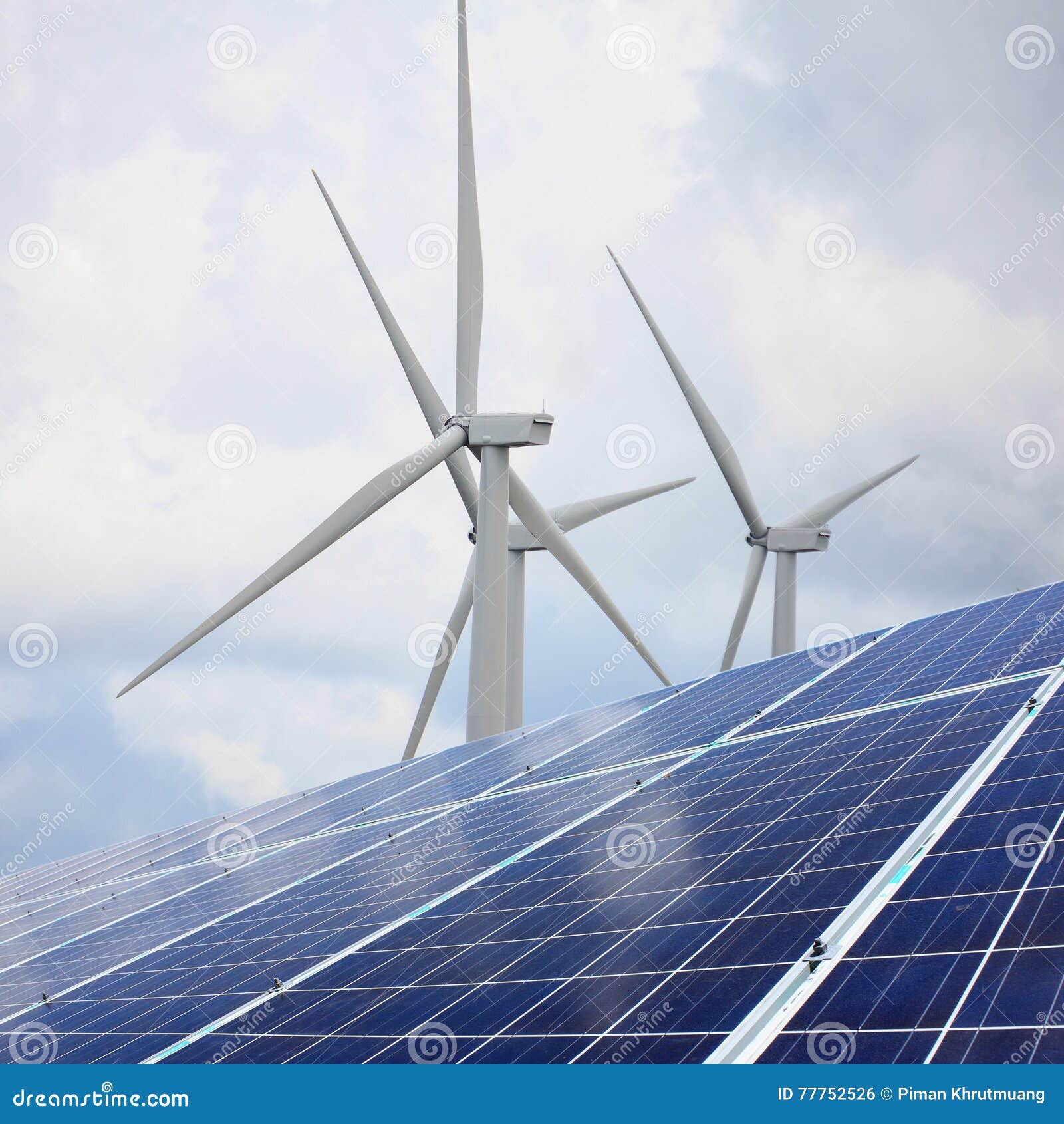 Solar Panels and Wind Turbines with the Clouds and Sky Stock Photo ...