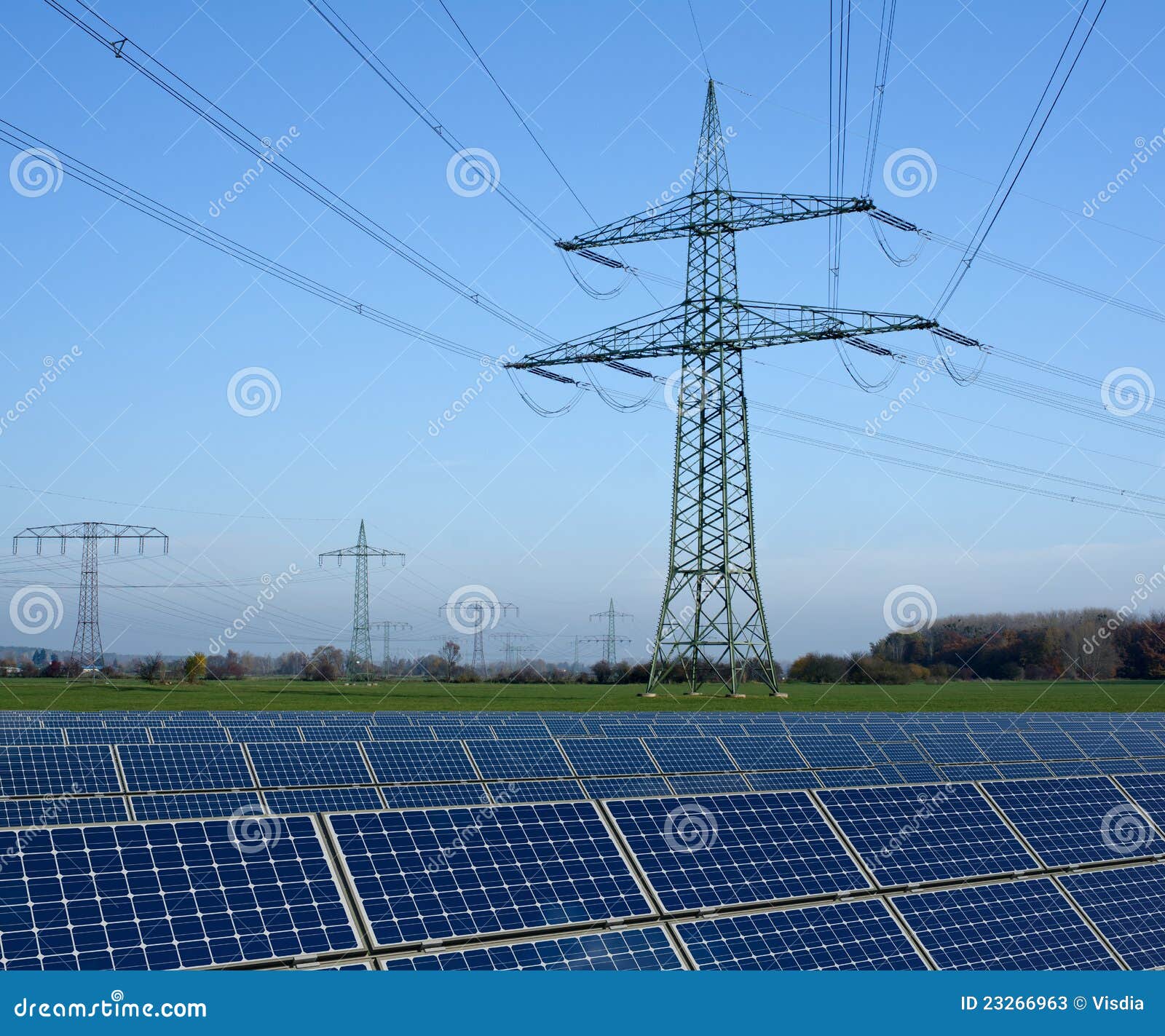 Solar park and power line stock image. Image of electrics - 23266963