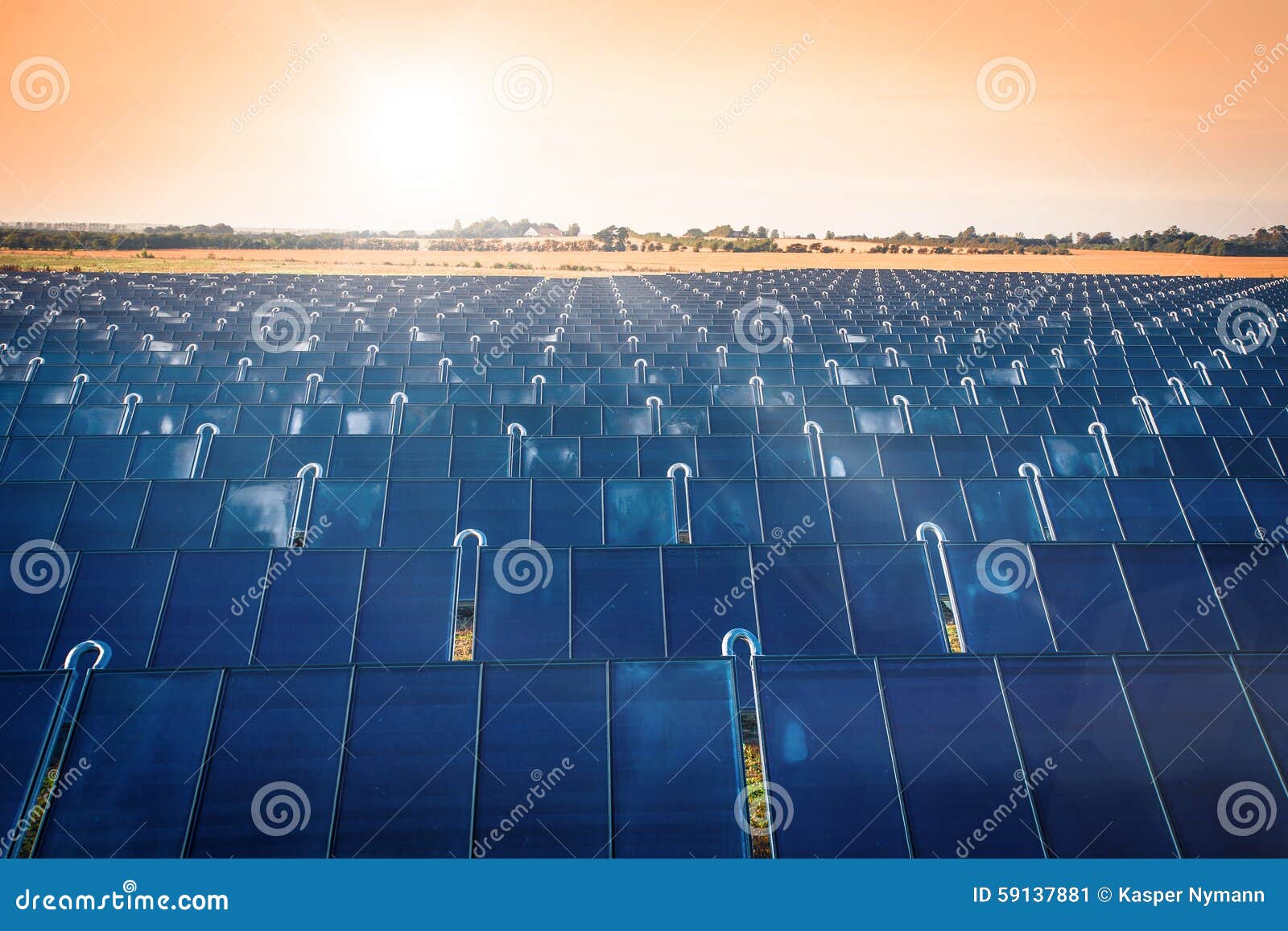 Solar park in the sunrise stock image. Image of ecology - 59137881
