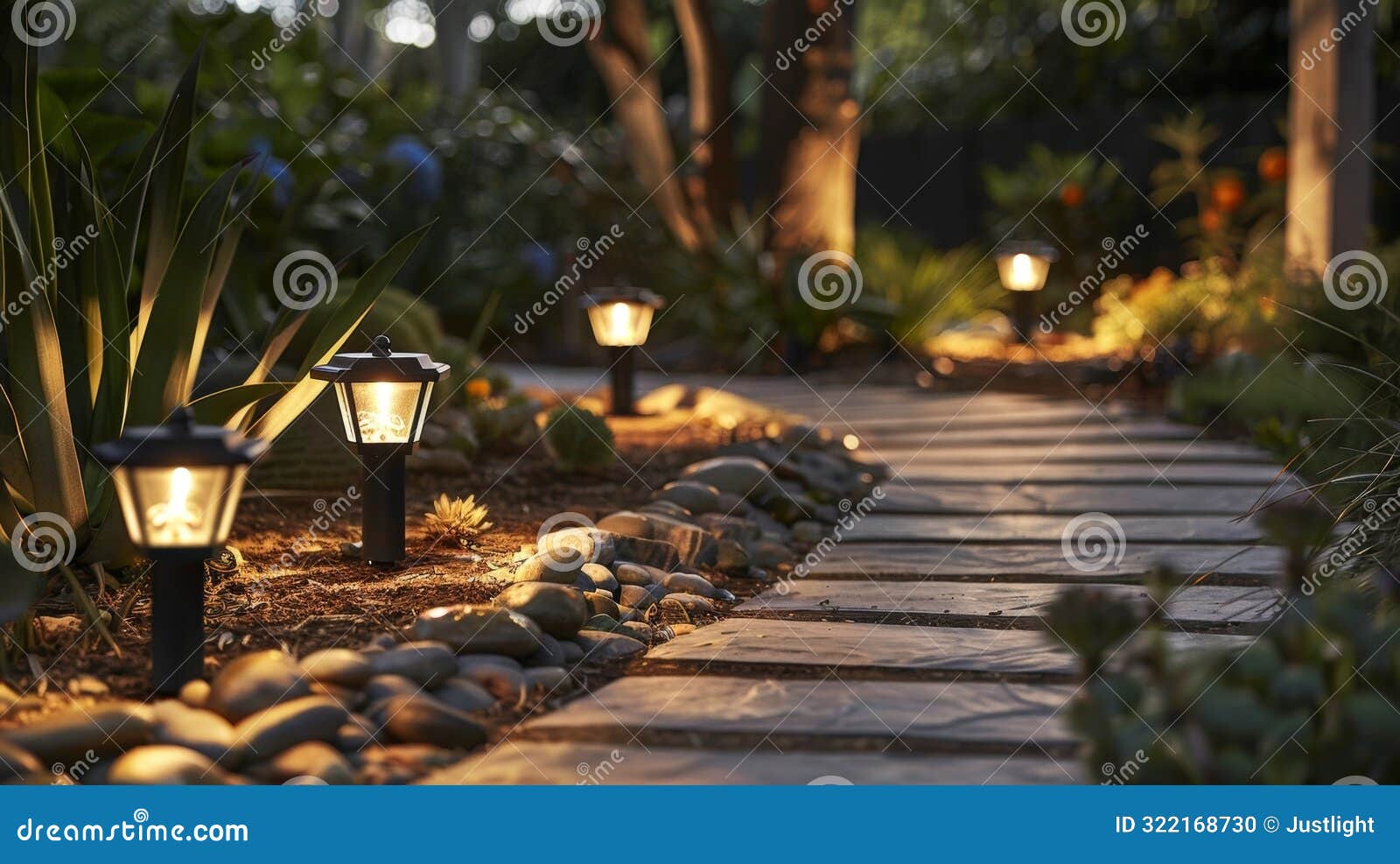 Solar Path Lights Casting a Warm Glow on the Rustic Stone Walkway in ...