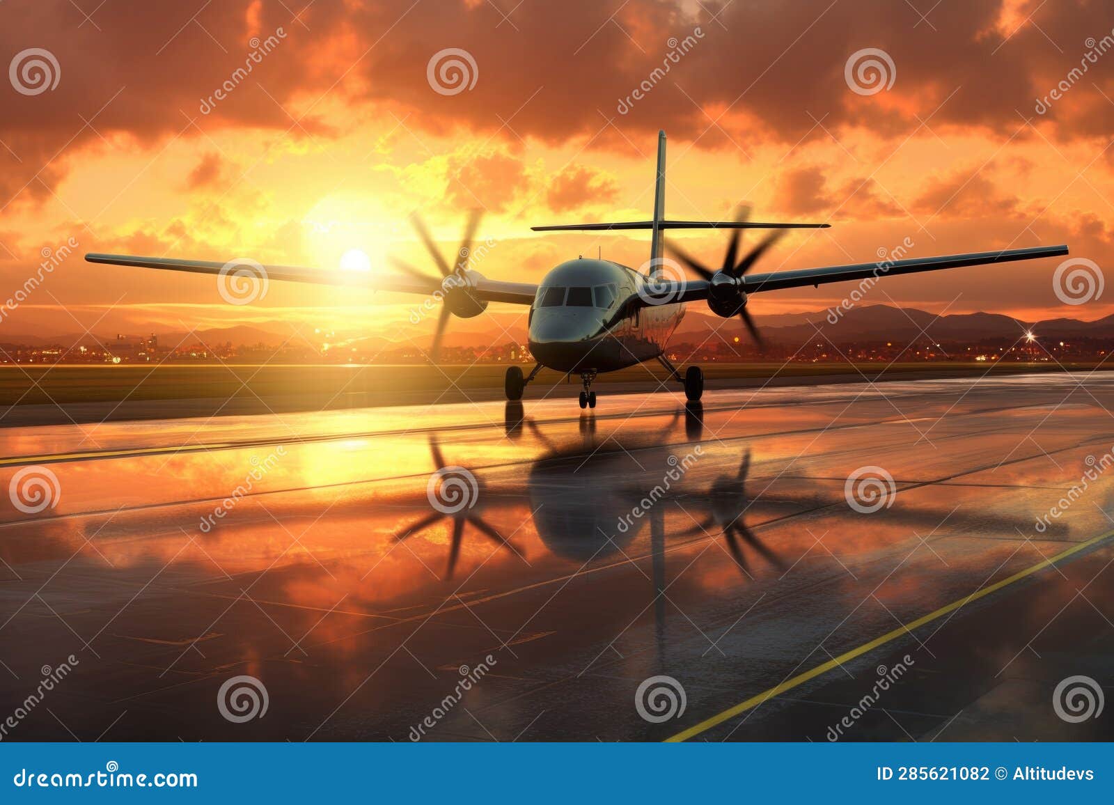 Solar Plane Charging on the Runway during Sunset Stock Photo - Image of ...
