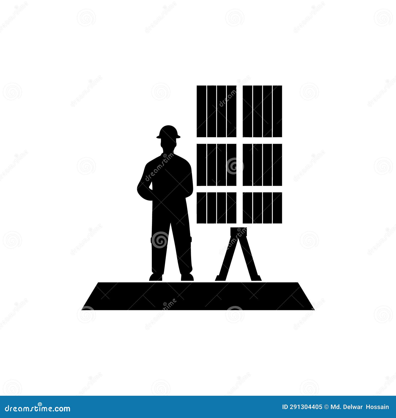 Solar Plant with Engineer Icon Stock Illustration - Illustration of ...