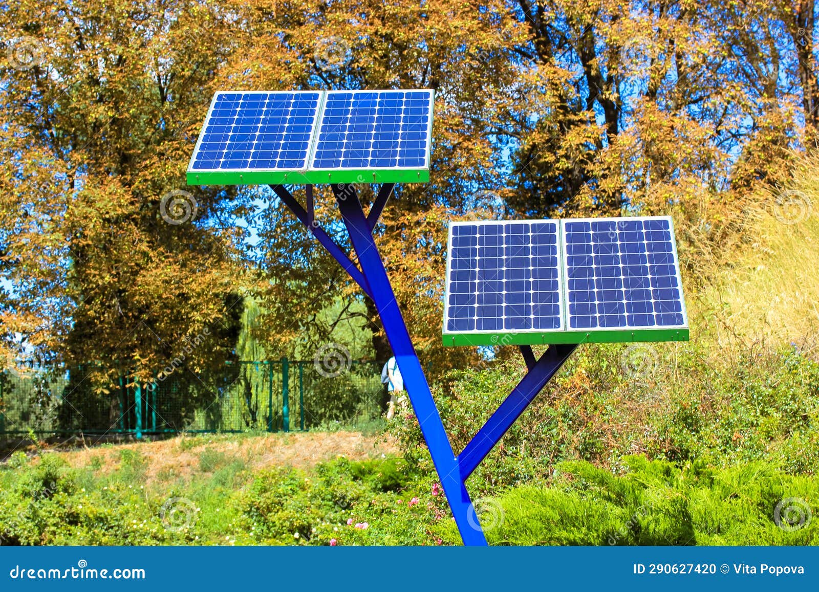 Solar Power Array Panels Installed in Park for Charging Phones.Battery ...