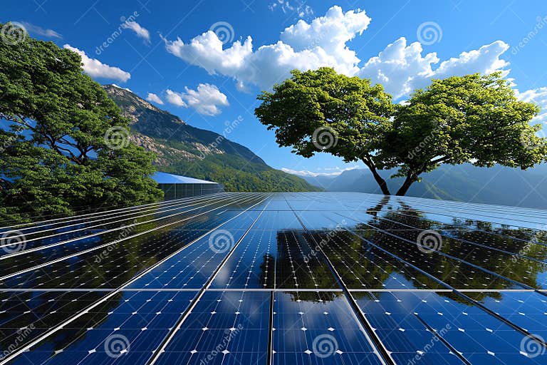 Solar Power Solar Arrays, Reflection, and Bright Shown in a Bright ...