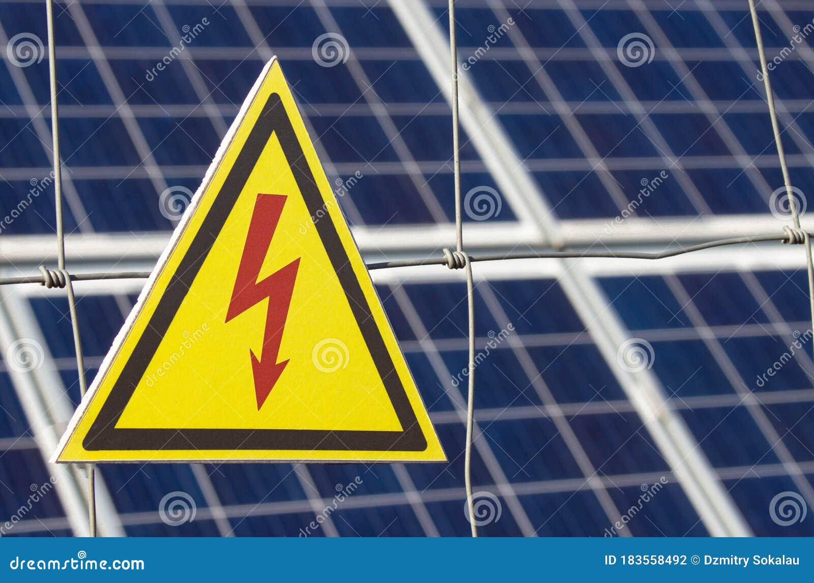 Solar Power Farm Station on a Background Selective Focus on a Yellow ...