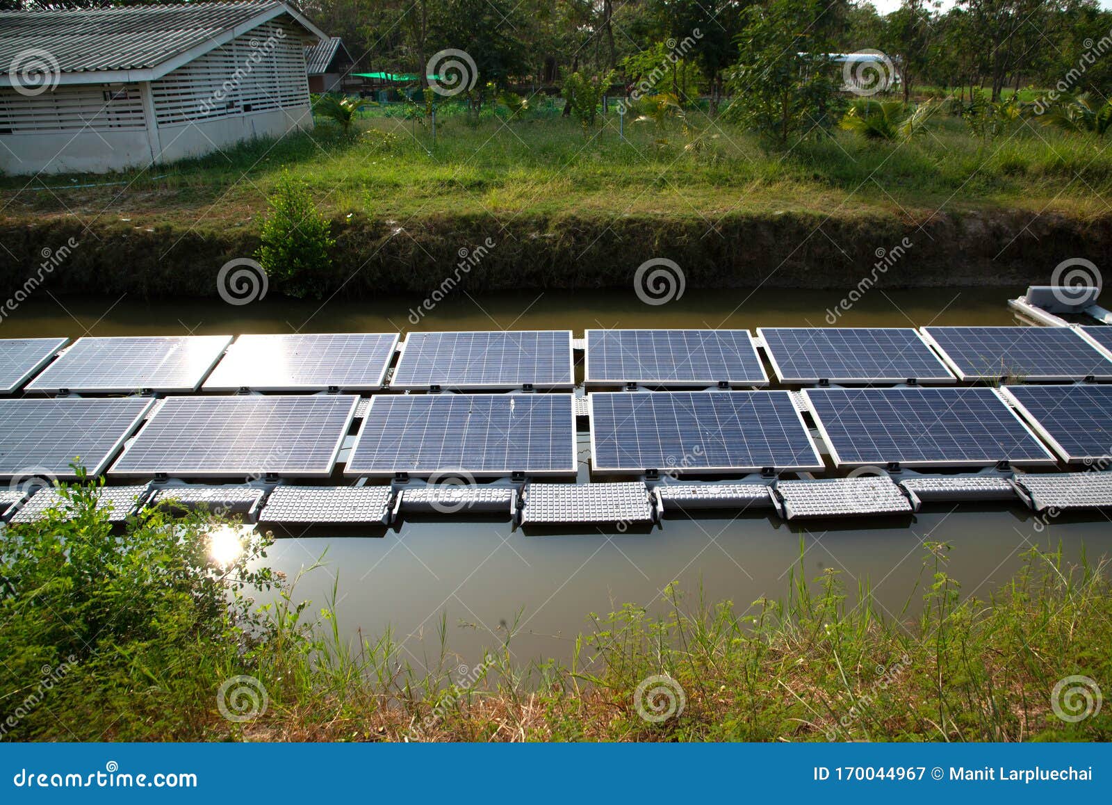 Solar Power Generation Panel Installed on the Water in the Pond ...