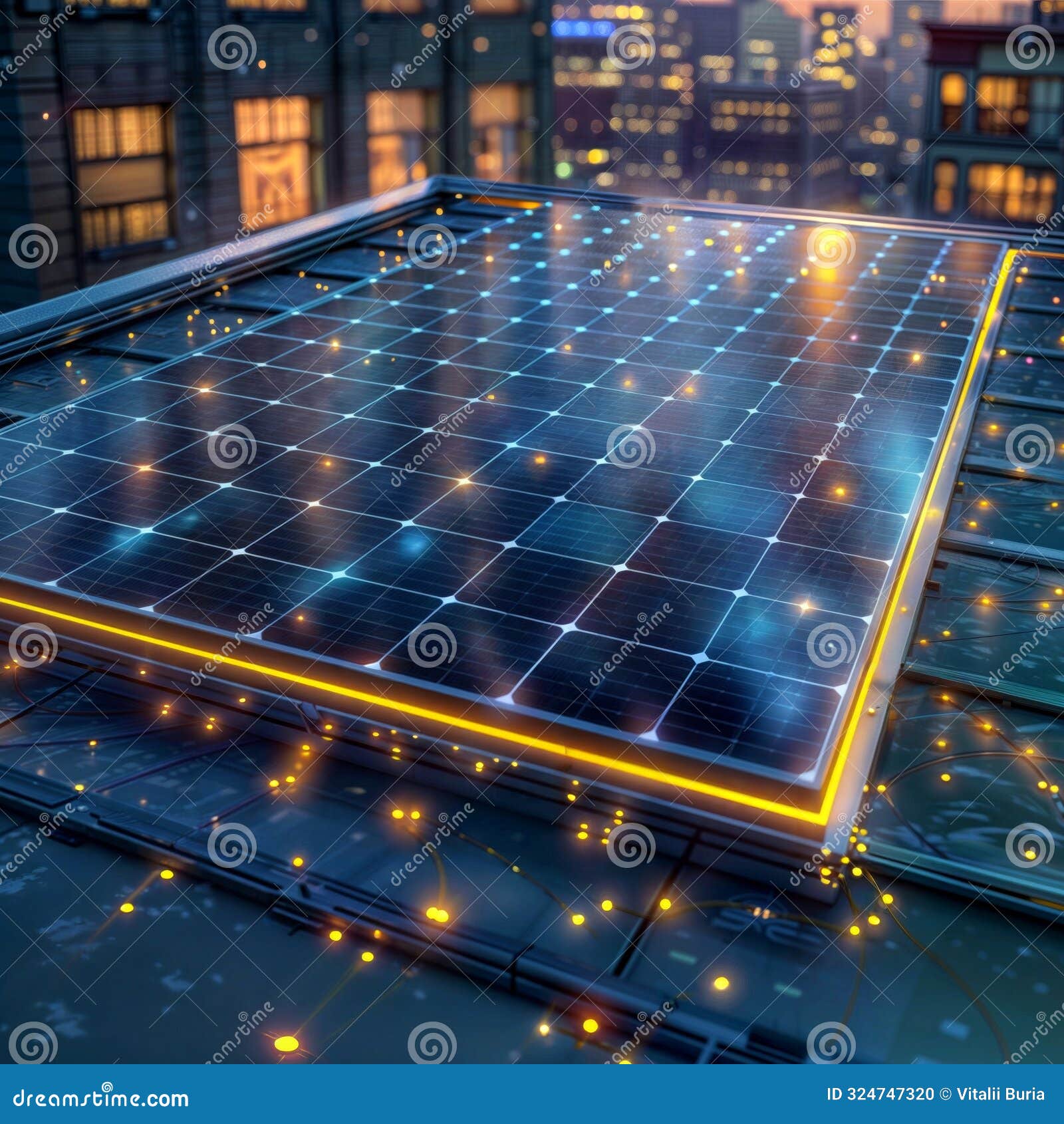 Solar Grid at Night: City Lights, Generative Ai Stock Illustration ...