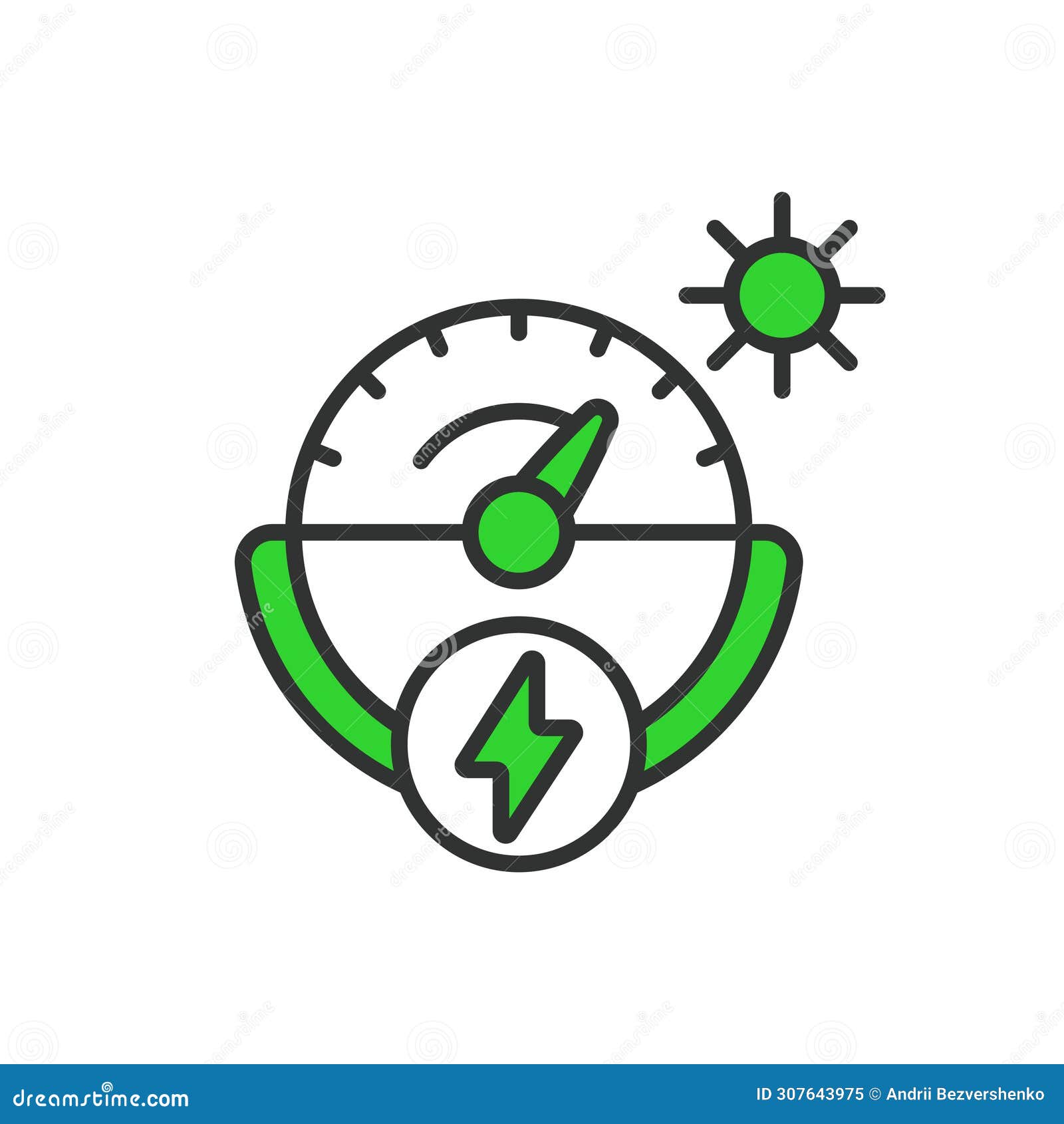 Solar Power Indicator Icon in Line Design Green. Power, Indicator, Sun ...