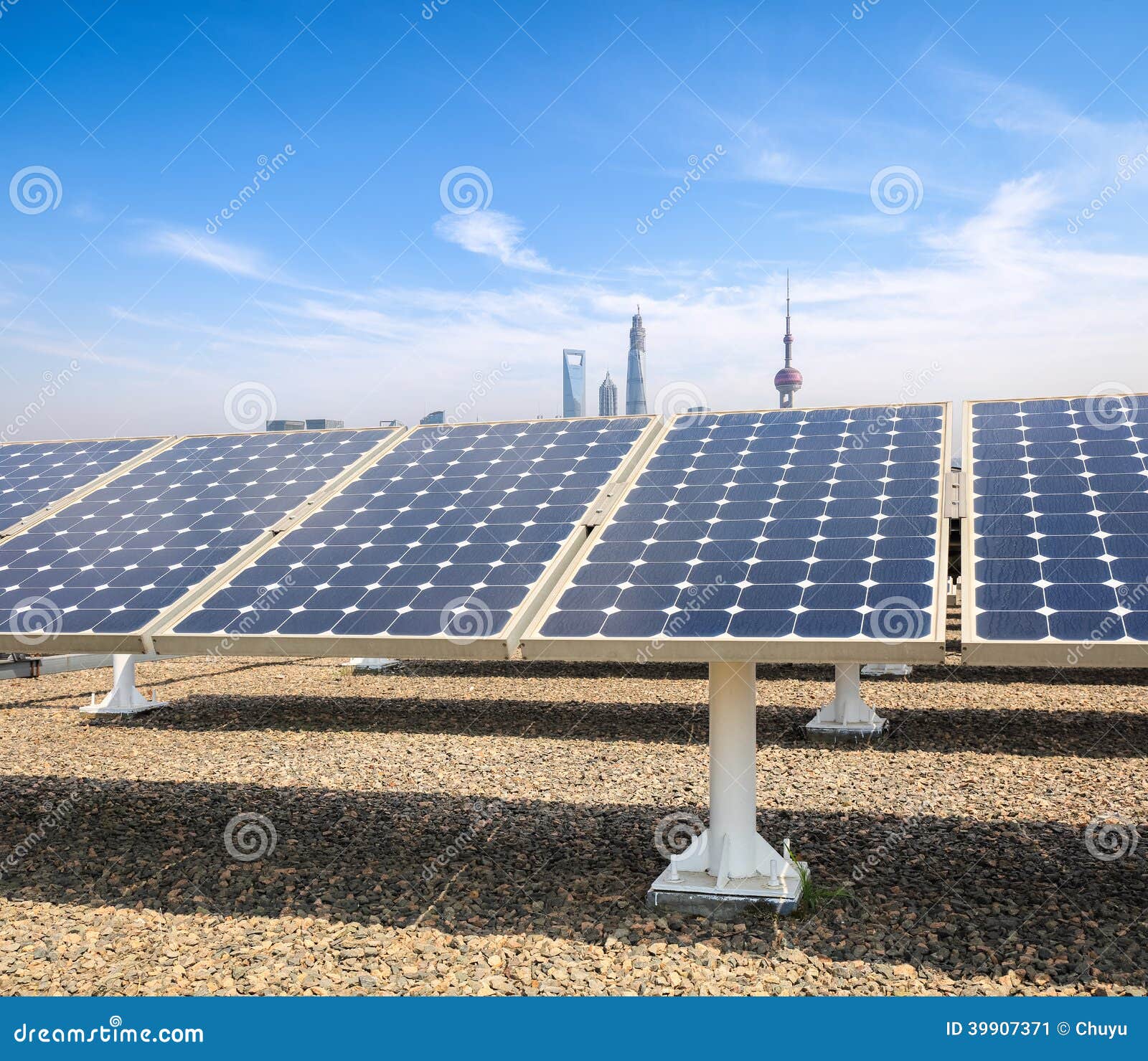 Solar Power with Modern City Background Stock Image - Image of electric ...