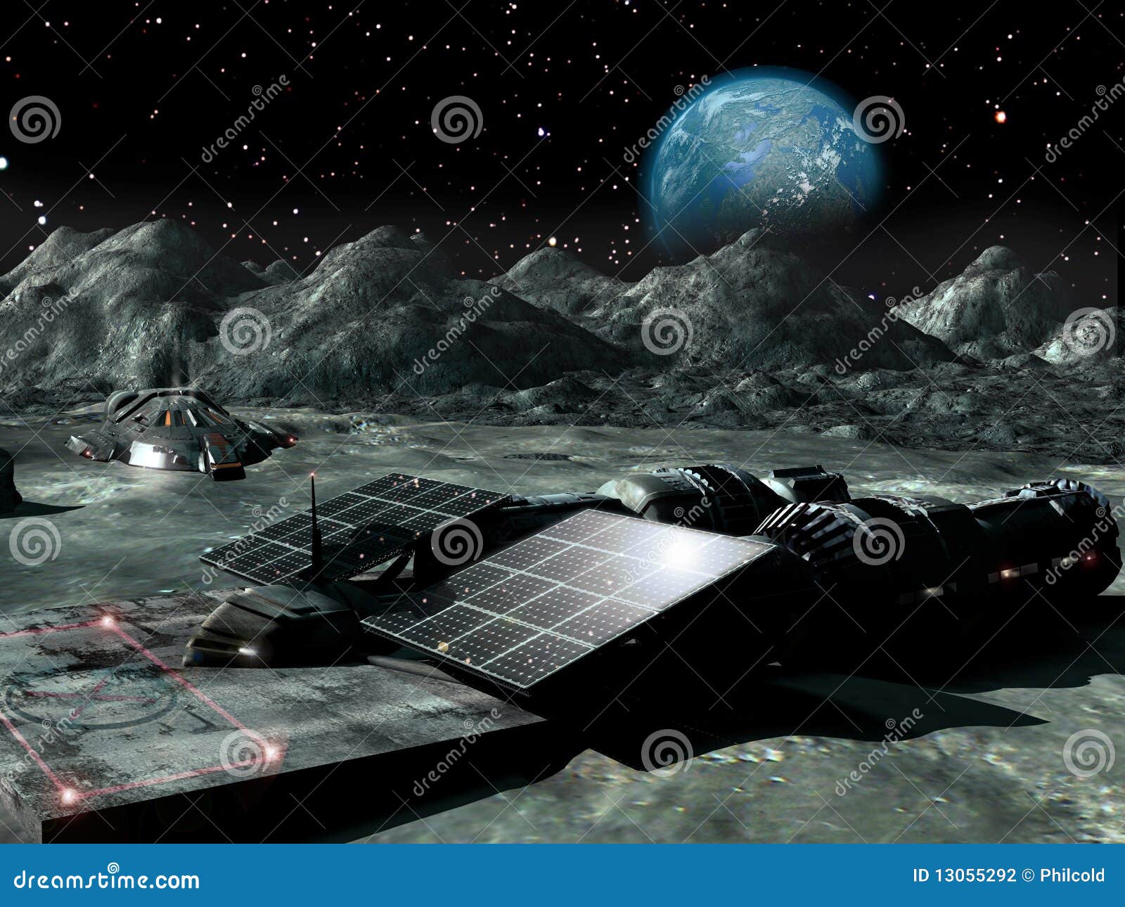 Solar power on the Moon stock illustration. Illustration of moon - 13055292