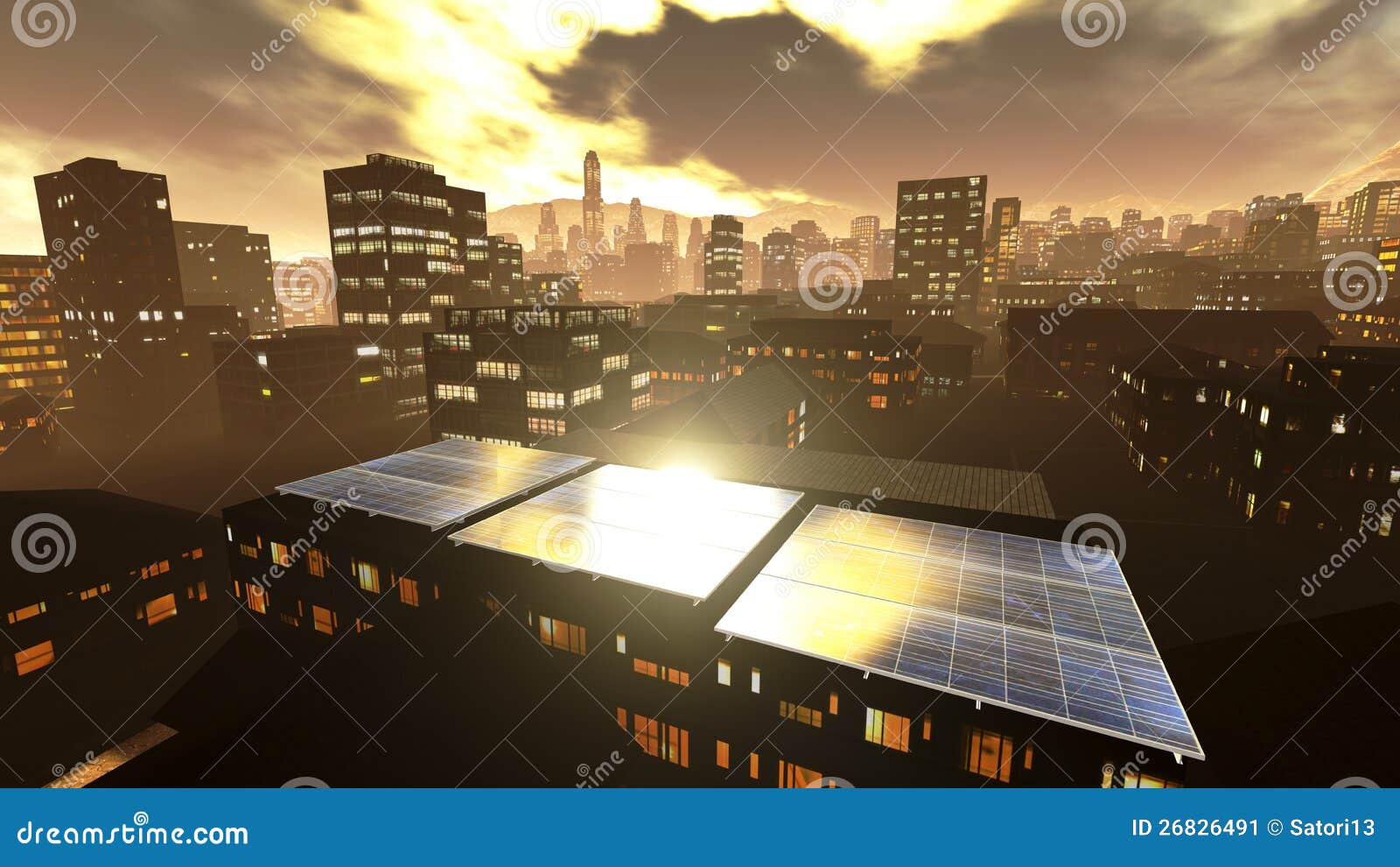 Solar power panels in city stock illustration. Illustration of ...