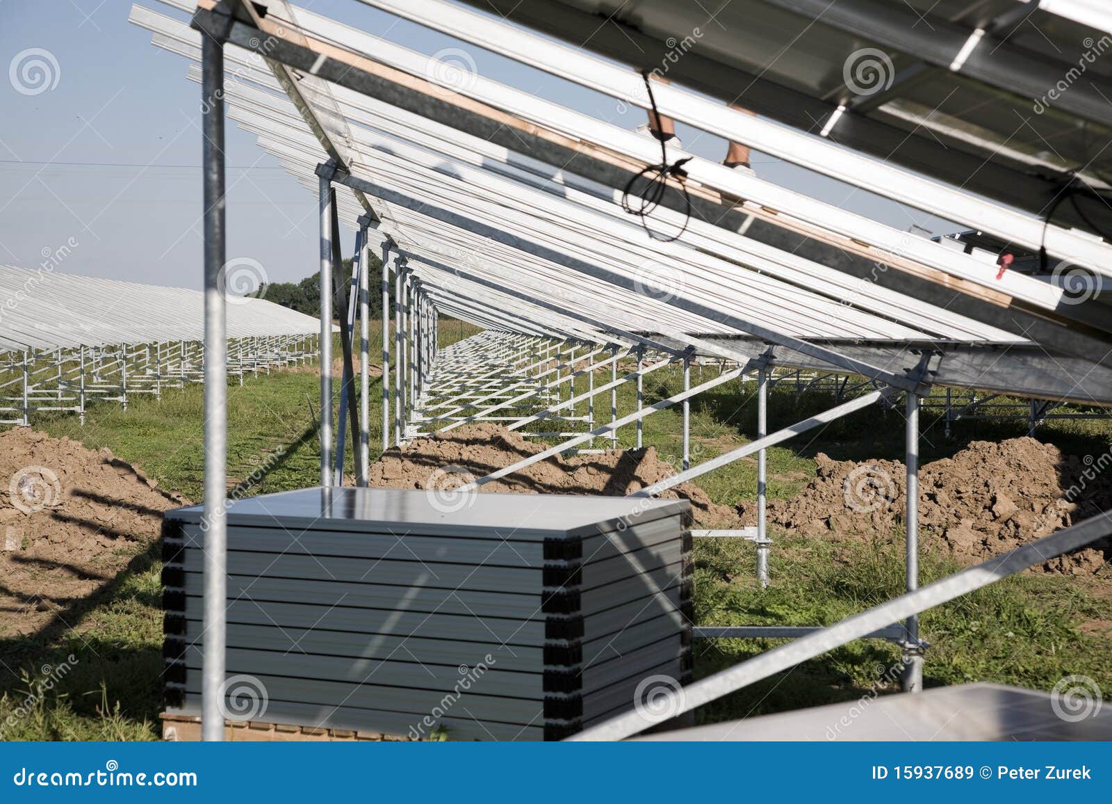 Solar Power Plant Construction Stock Image - Image of steel, field ...