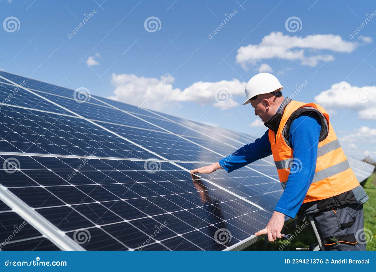 Solar Power Plant Engineer Makes a Visual Inspection of Solar Panels ...
