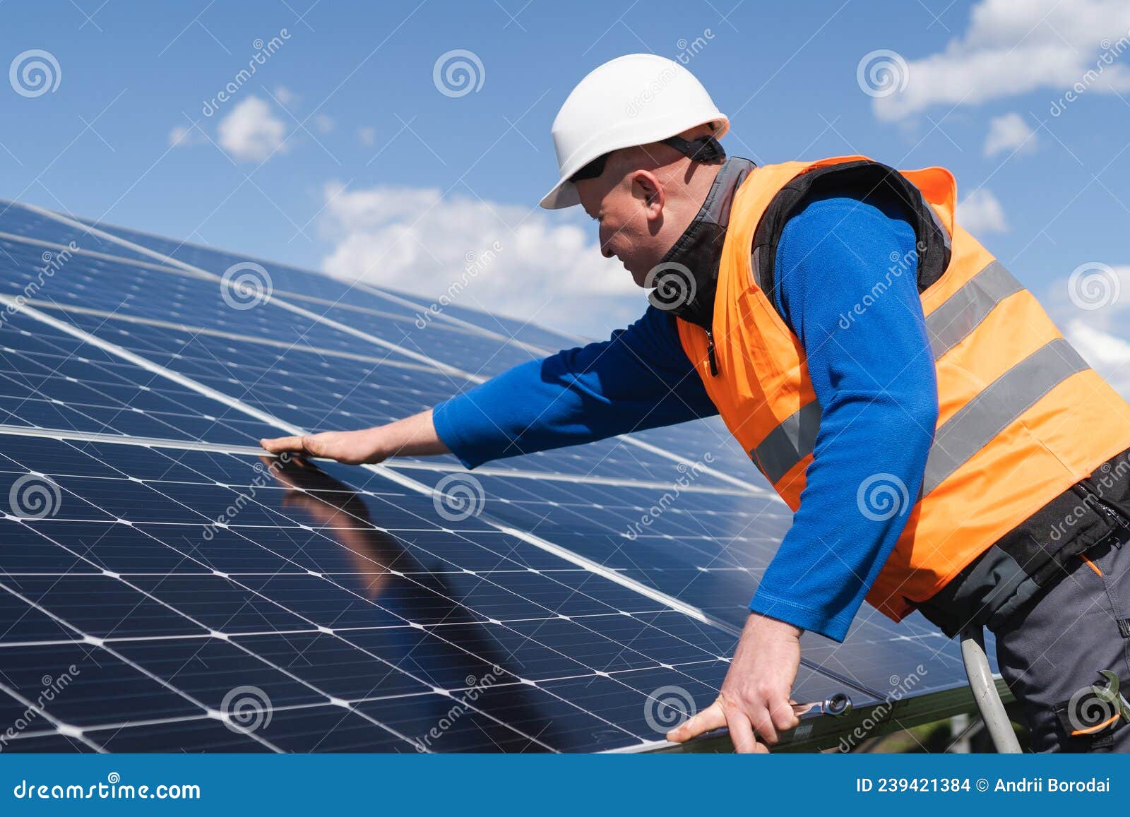 Solar Power Plant Engineer Makes a Visual Inspection of Solar Panels ...