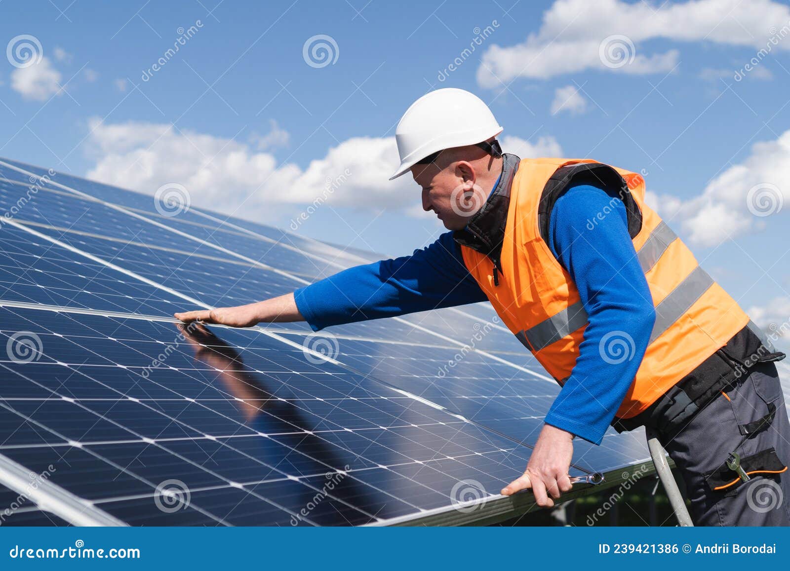 Solar Power Plant Engineer Makes a Visual Inspection of Solar Panels ...