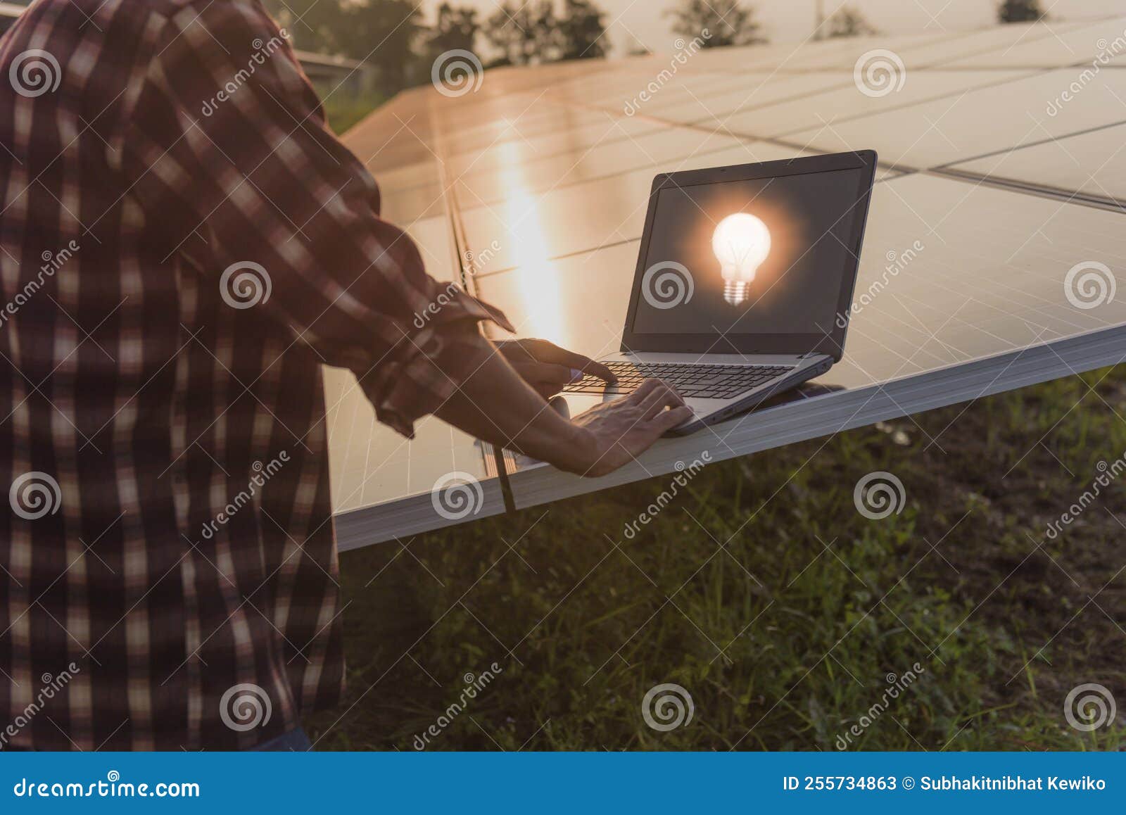 Solar Power Plant Engineer Surveying a Solar Farm Stock Image - Image ...