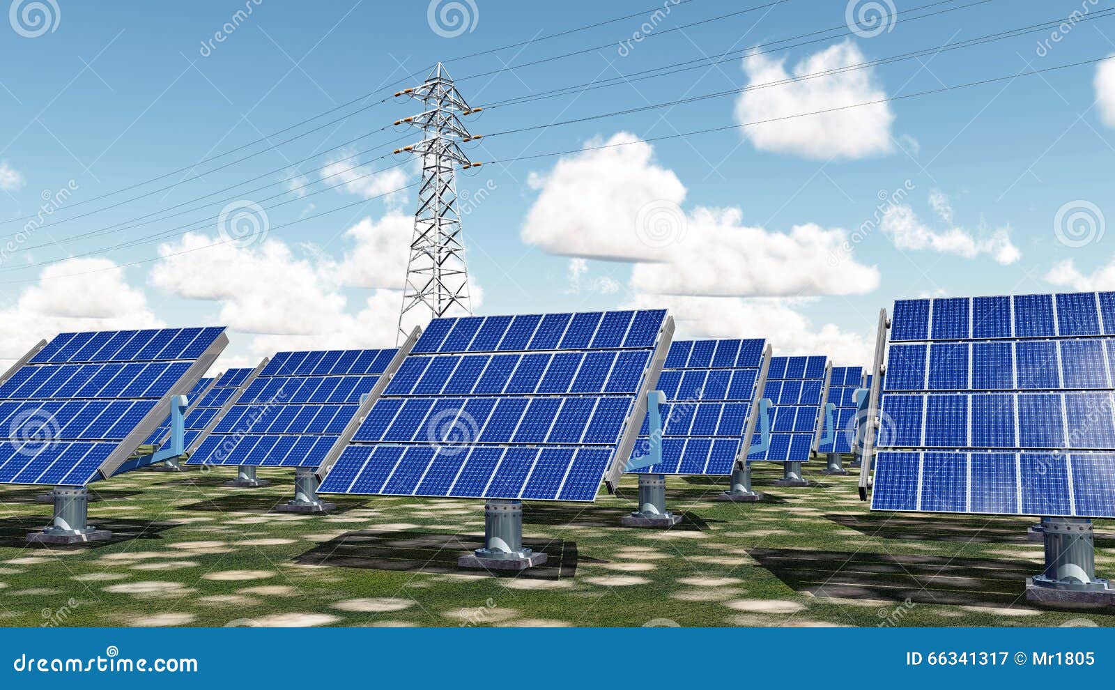 Solar Power Plant and Overhead Power Line Stock Illustration ...