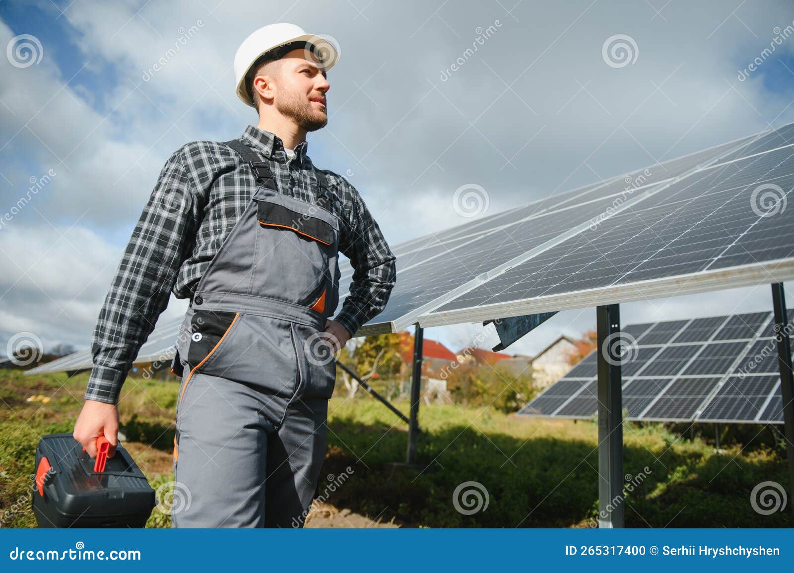 Solar Power Plant Worker Checks the Condition of the Panels Stock Photo ...
