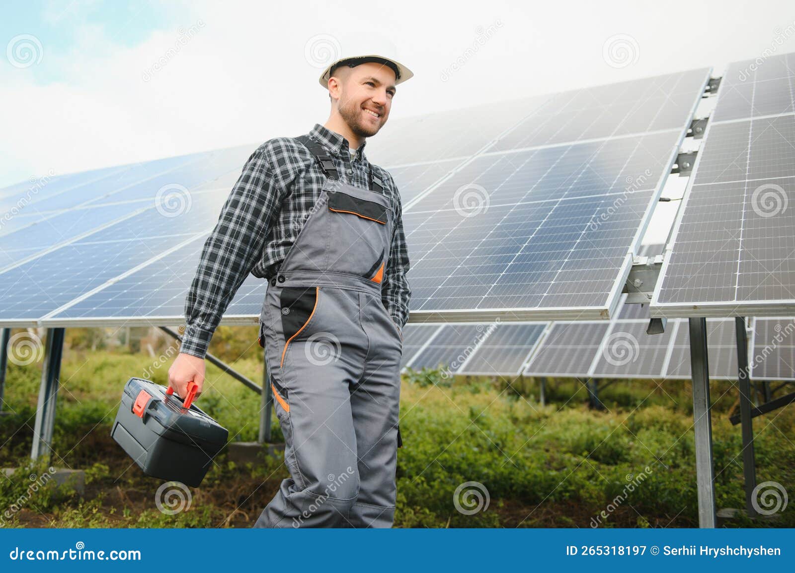 Solar Power Plant Worker Checks the Condition of the Panels Stock Image ...