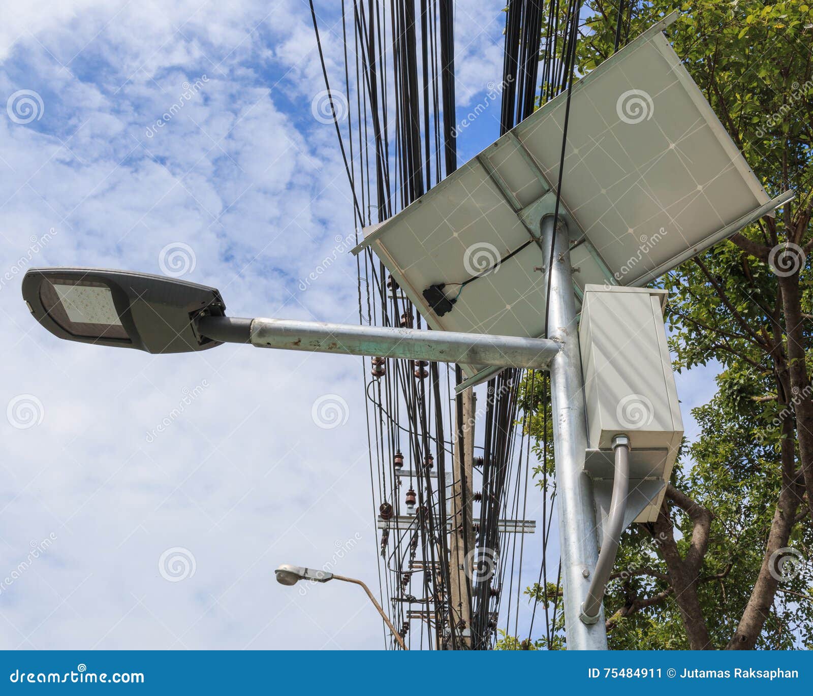 Solar power pole stock image. Image of lamp, blue, green - 75484911
