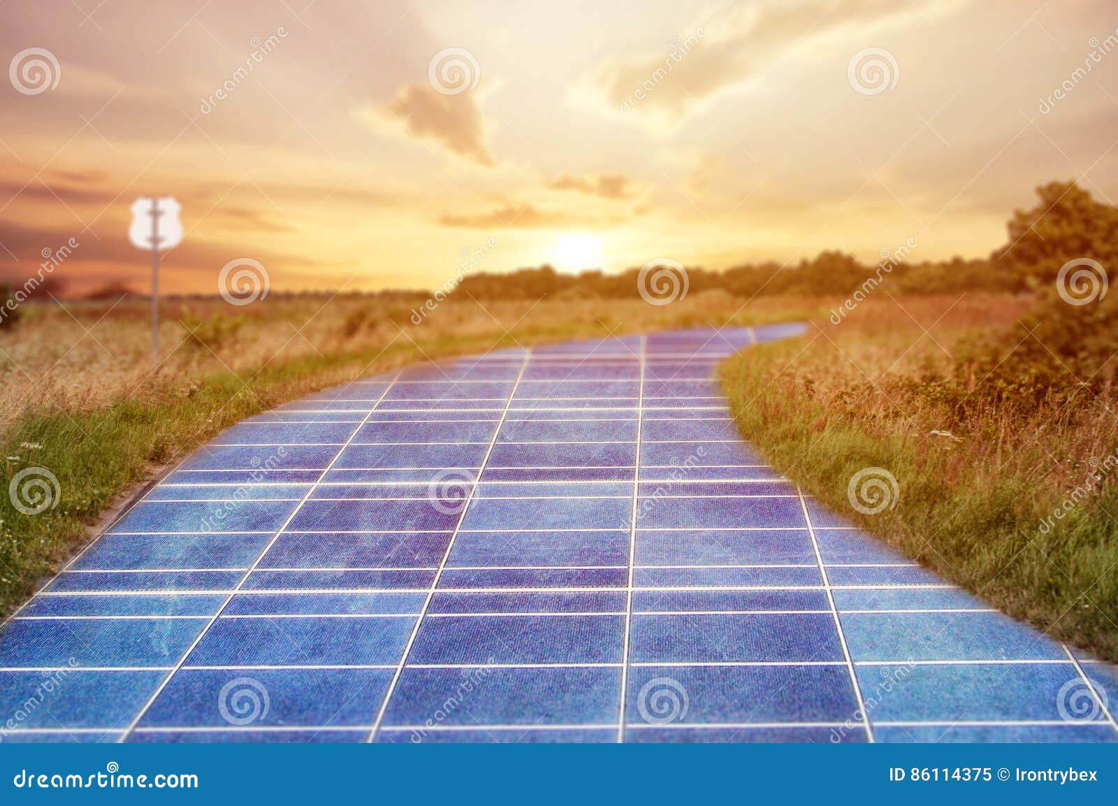 Solar Power Station in Blue Sky on the Road Stock Image - Image of blue ...