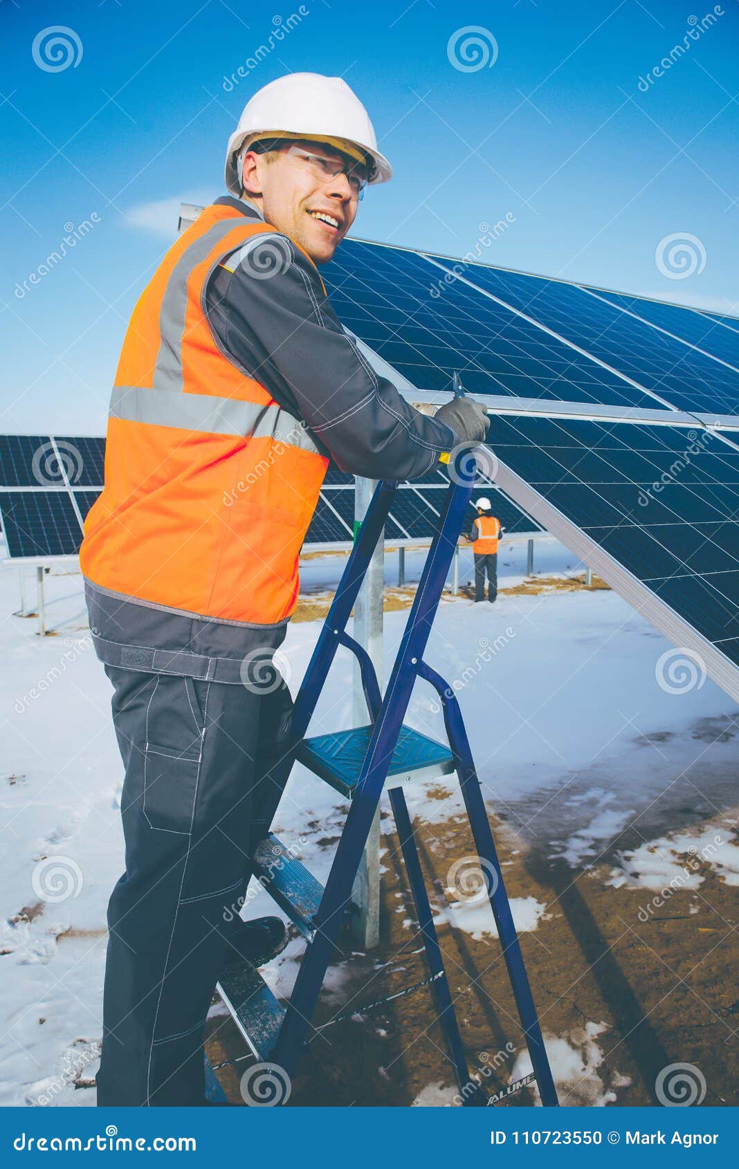 Solar power station worker stock photo. Image of ecological - 110723550