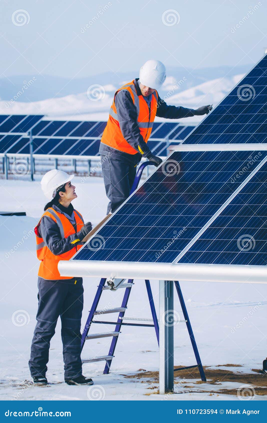 Solar power station worker stock photo. Image of renewable - 110723594