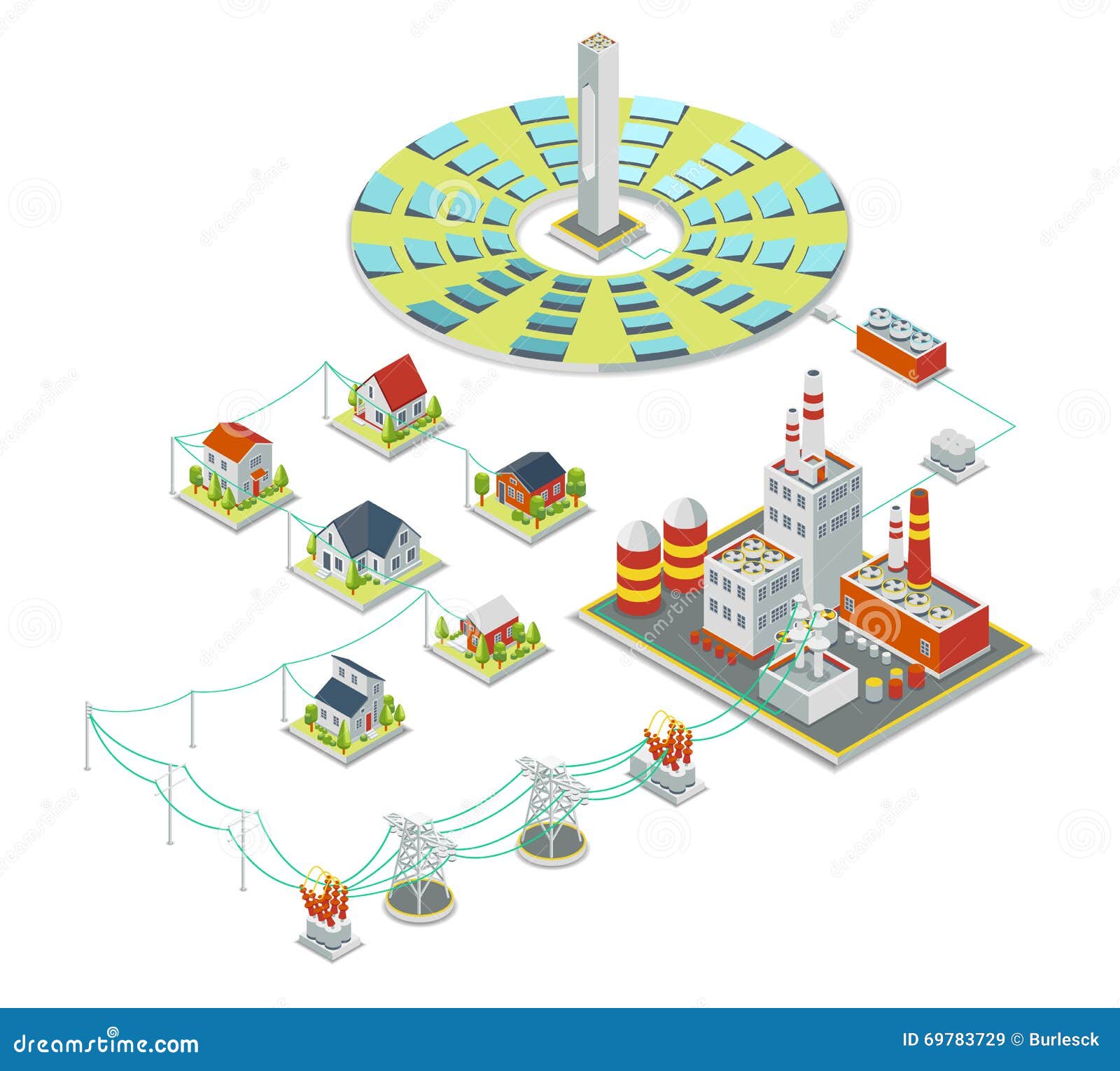 Solar Power System. 3D Isometric Electricity Concept Stock Vector ...