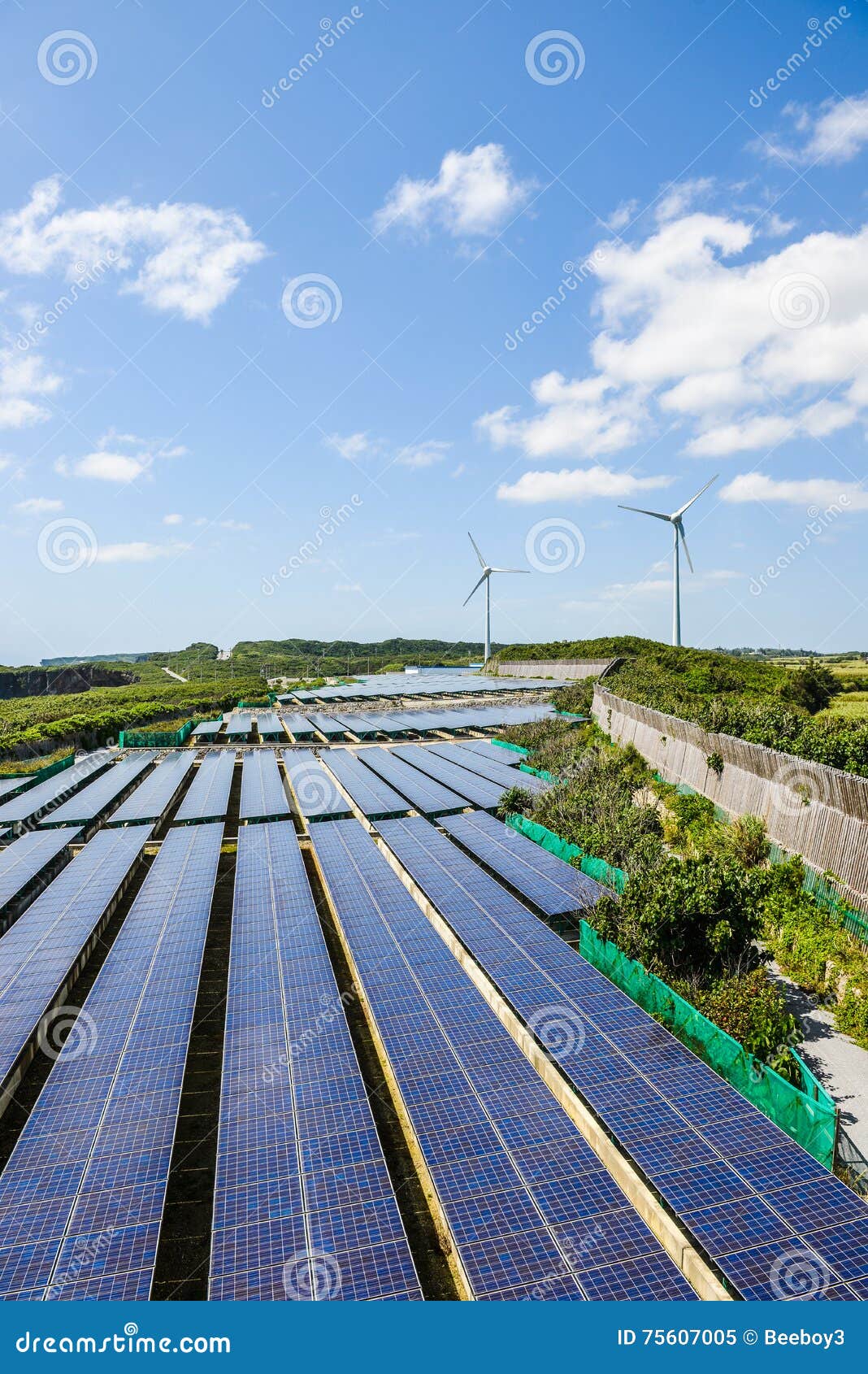 Solar Power and Wind Power Generation Stock Image - Image of panels ...