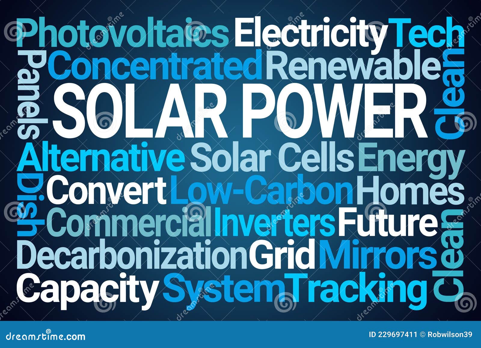 Solar Power Word Cloud stock illustration. Illustration of blue - 229697411