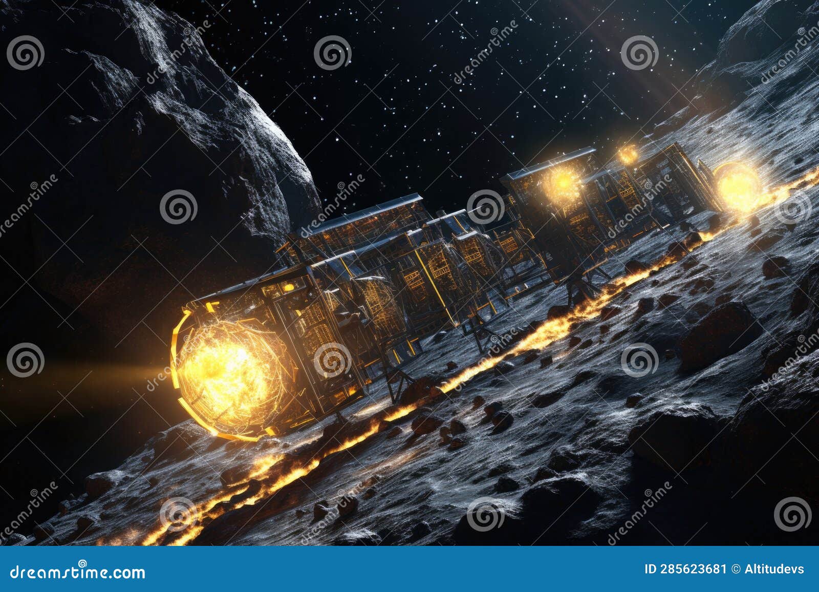 Solar-powered Asteroid Mining Machine in Action Stock Illustration ...