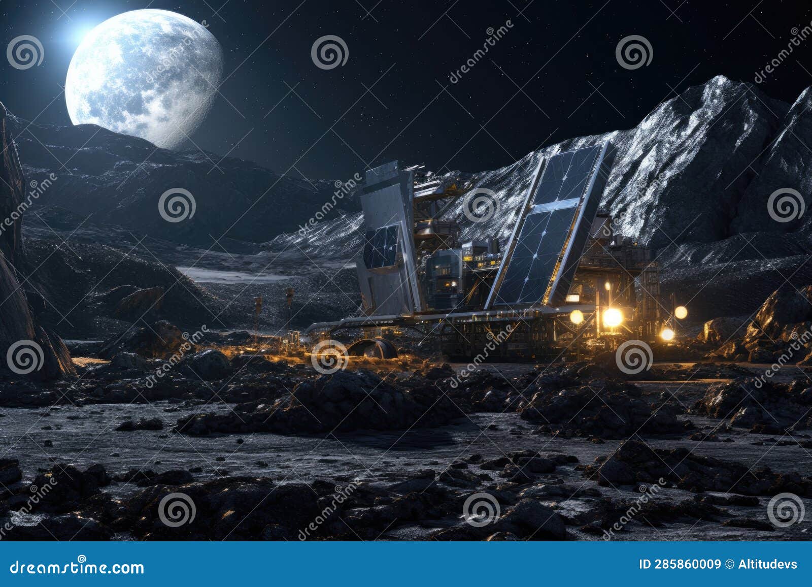 Solar-powered Asteroid Mining Machine in Action Stock Image - Image of ...