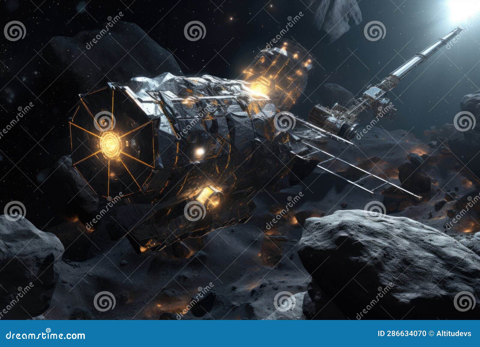 Solar-powered Asteroid Mining Machine in Action Stock Photo - Image of ...