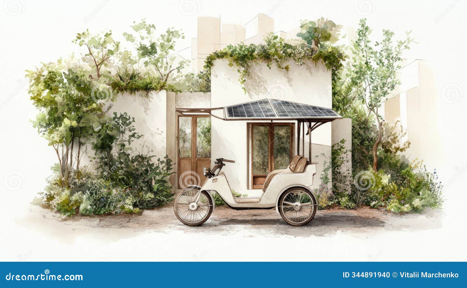 Solar-powered Eco Rickshaw in Lush Green Urban Setting Stock ...